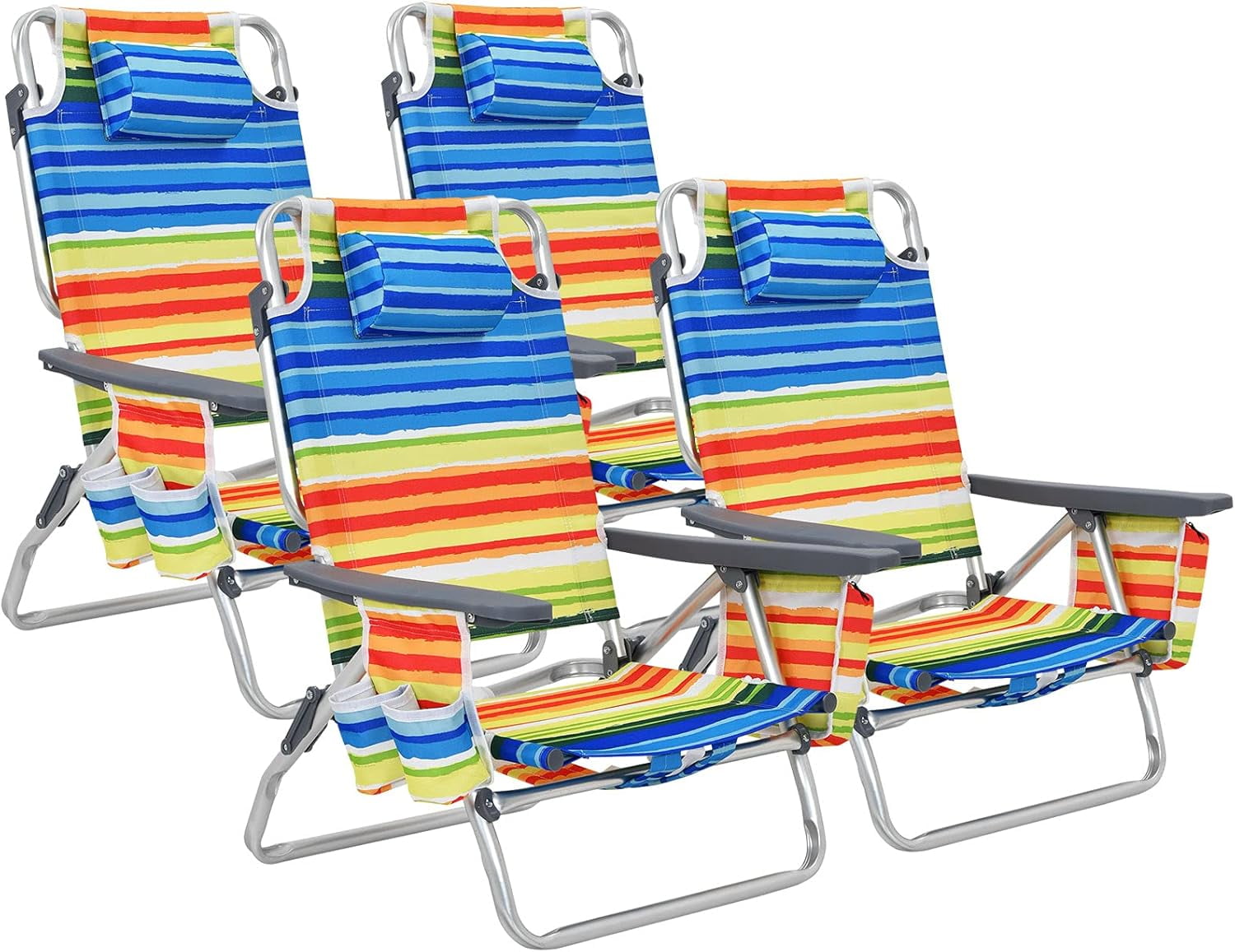 SUPQ Folding Beach Chair, Patio Sling Chairs with 5 Adjustable Position ...