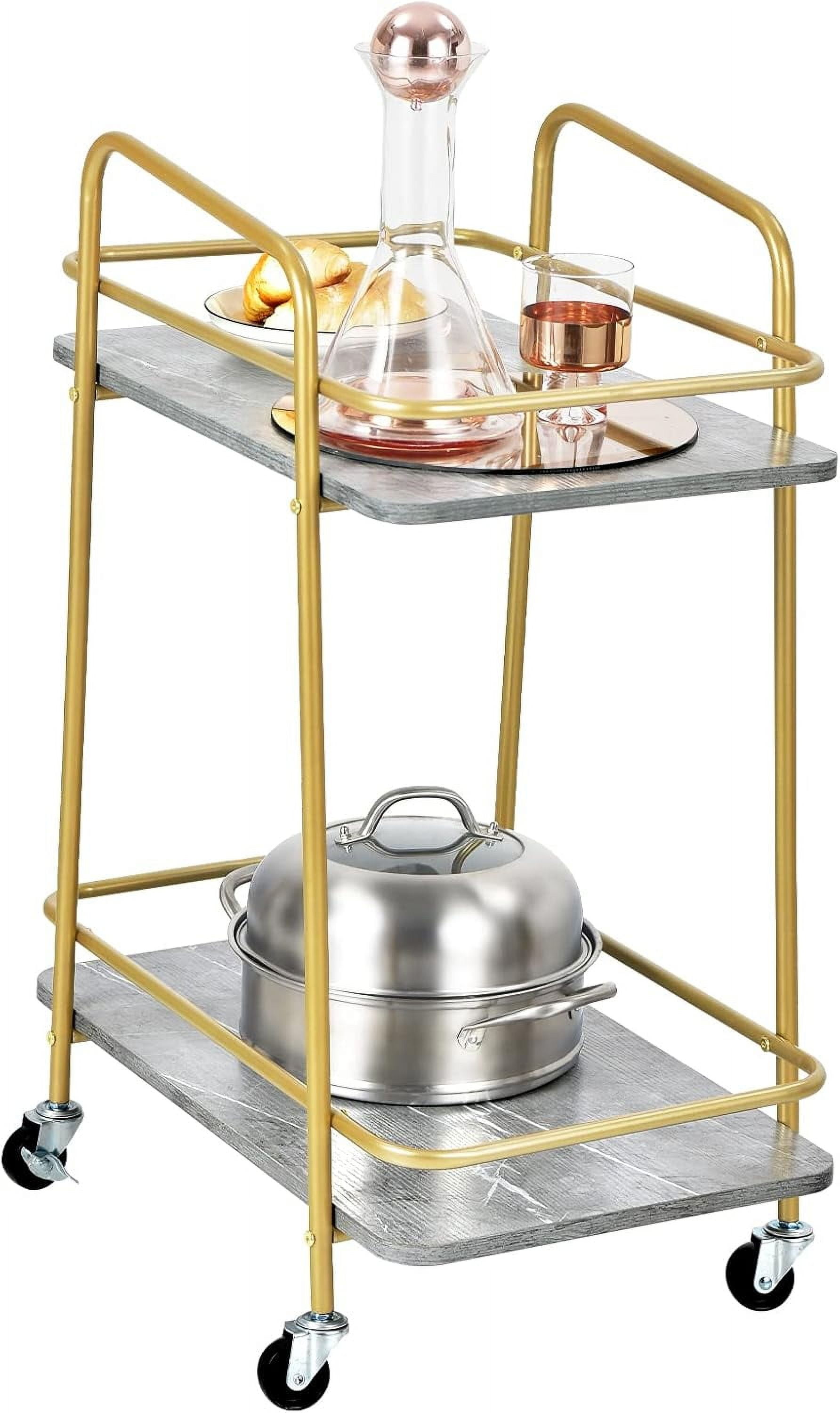 SUPQ Gold Bar Cart, 2-Tier Liquor Cart with Lockable Wheels, Rolling ...