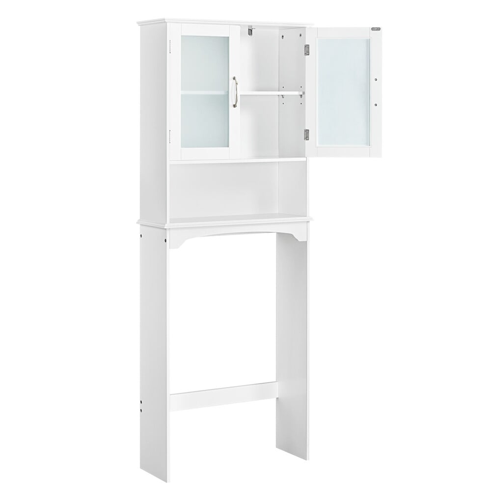 SUPQ Modern Free-Standing Over-the-Toilet Storage with 2-Door Tempered Glass Cabinet, Material ...