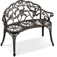 Summit Living Black Steel Durable Outdoor Garden Bench, Cast Iron Frame ...