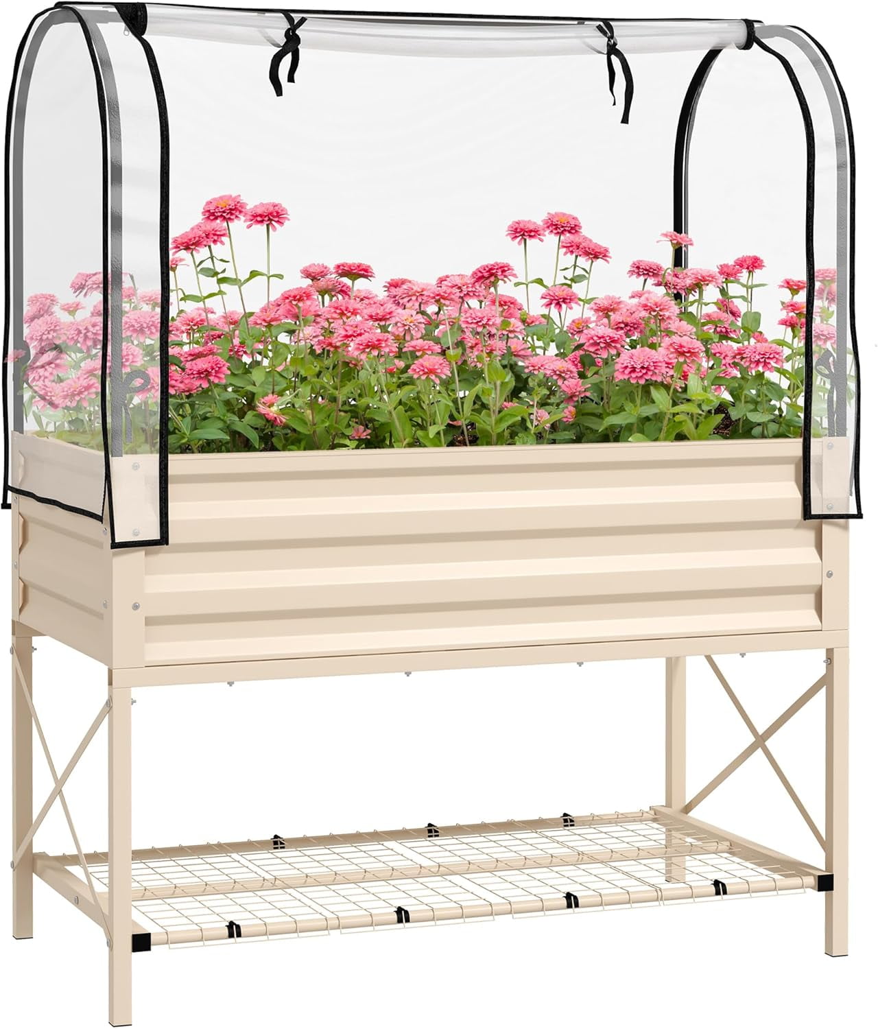SUPQ Raised Garden Bed with Cover and Storage Shelf, Rectangular Metal ...