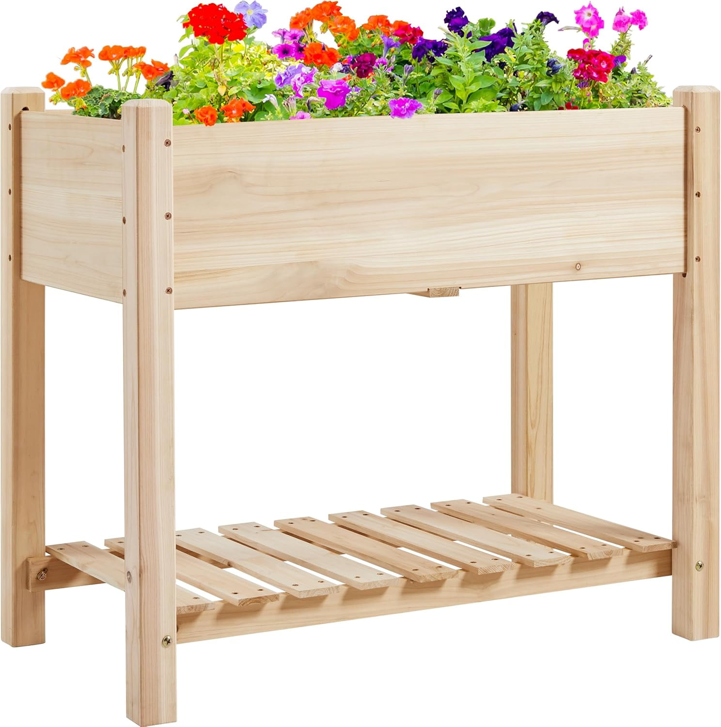 SUPQ Raised Garden Bed Elevated 2 Tiers Wood Planting Bed Above Ground ...