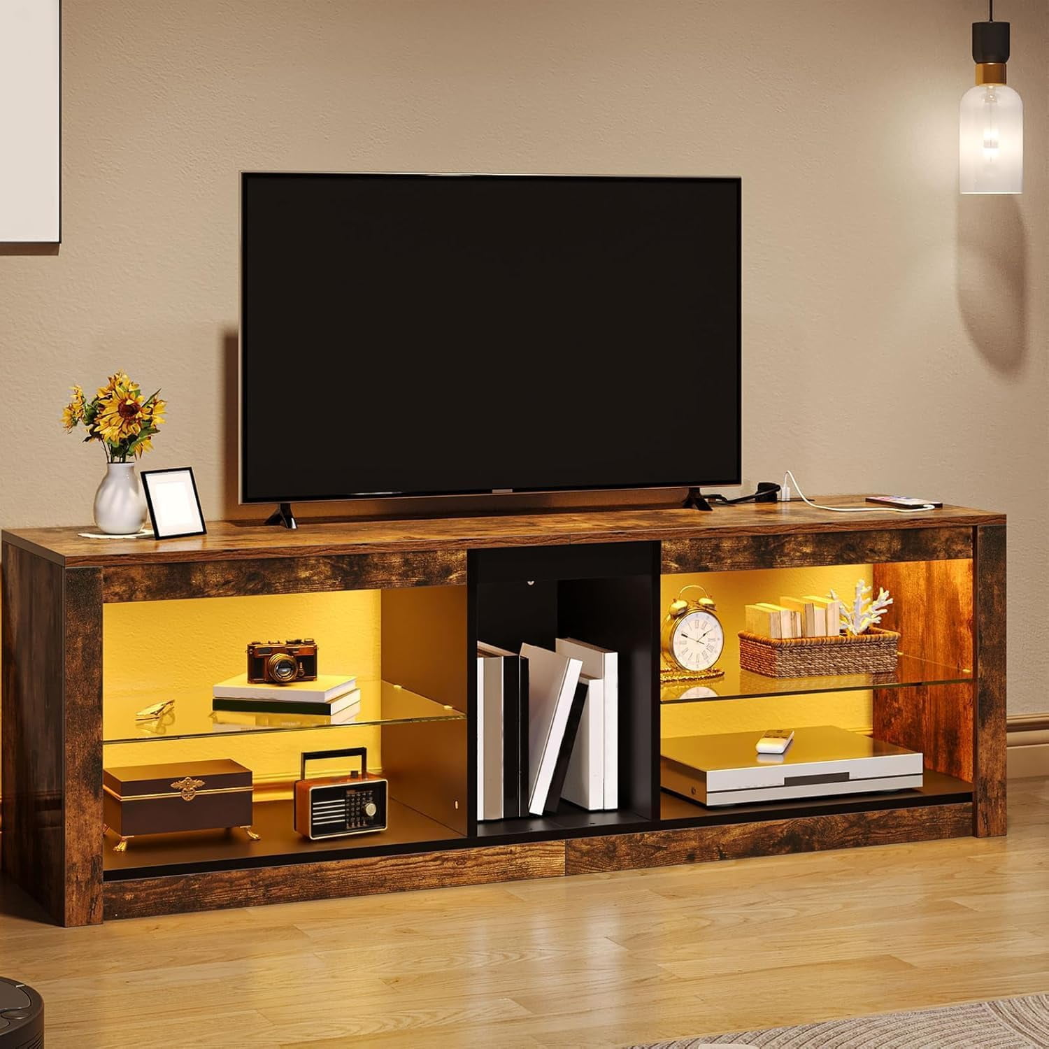 SUPQ TV Stand w/LED Lights for TVs up to 60/55 inch, Gaming ...