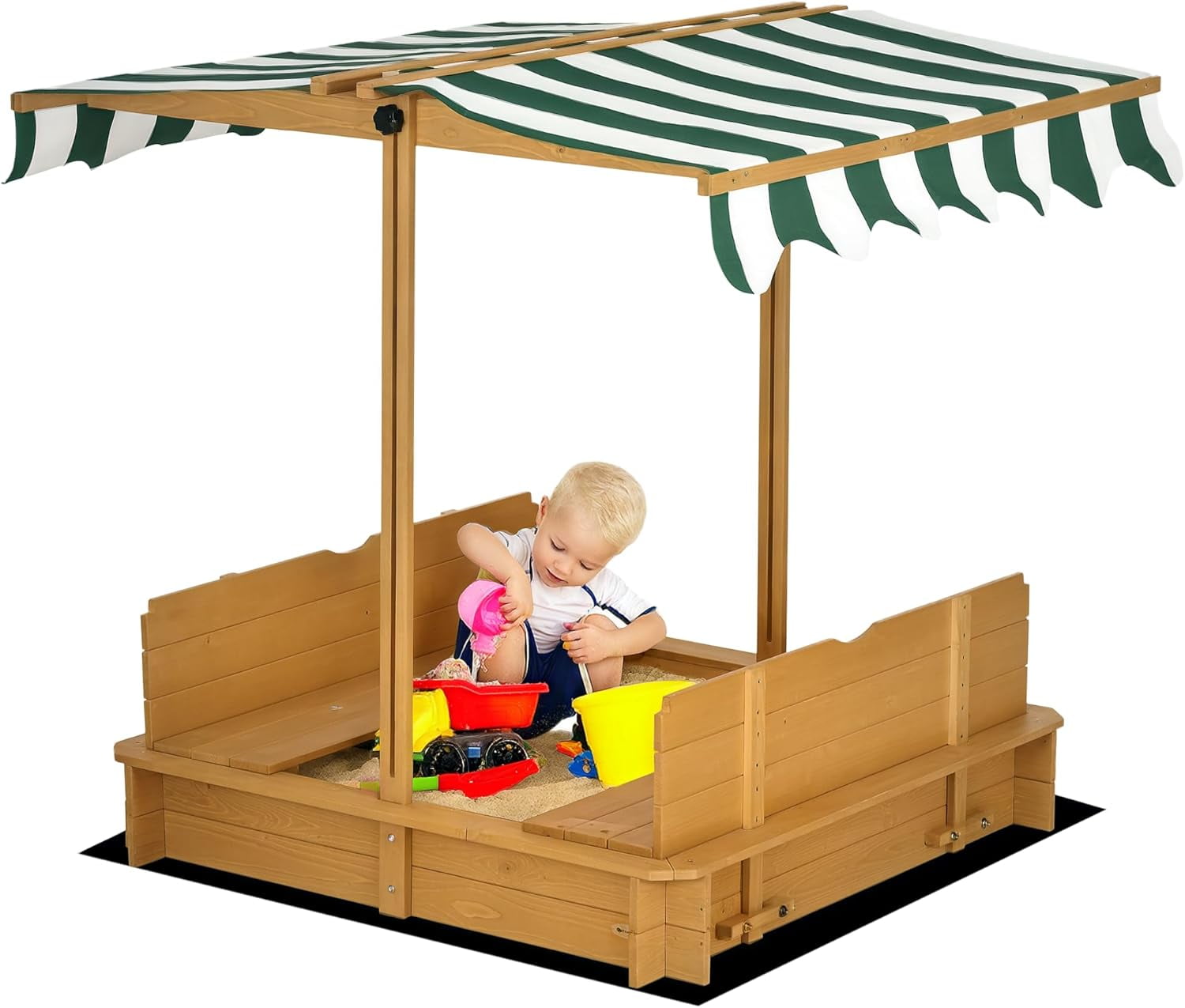 SUPQ Wooden Sandbox with Lid, Kids Sandbox with Canopy Outdoor, Sand ...