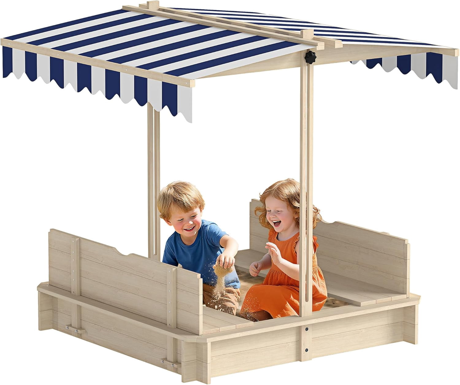 SUPQ Wooden Sandbox with Lid, Kids Sandbox with Canopy Outdoor, Sand ...