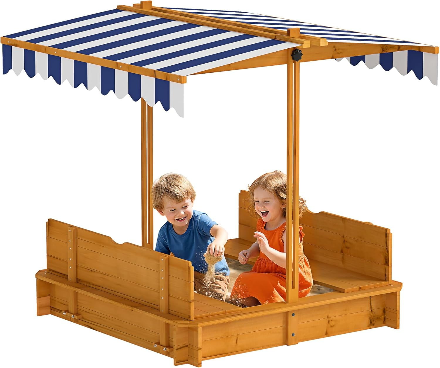 SUPQ Wooden Sandbox with Lid, Kids Sandbox with Canopy Outdoor, Sand ...
