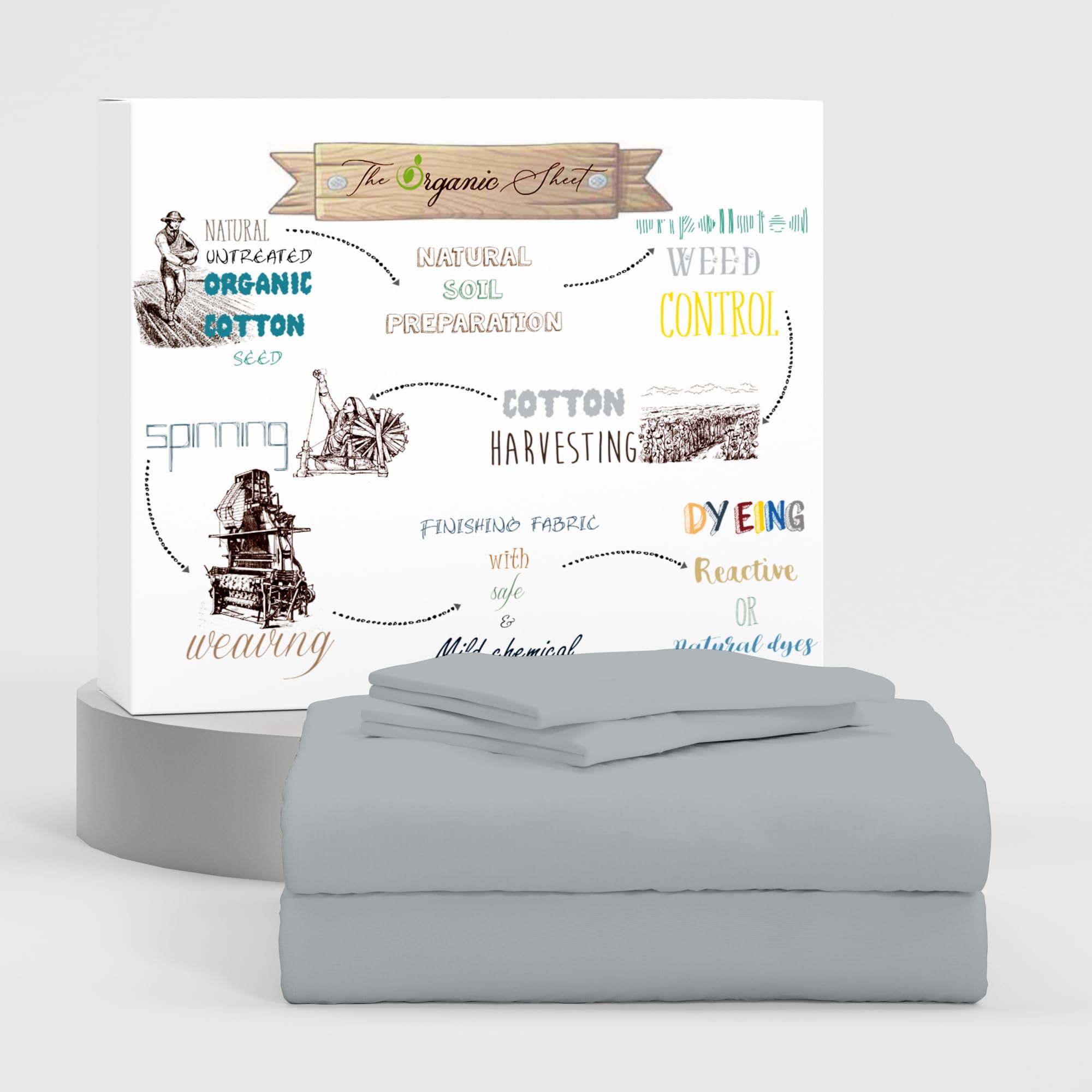 SUPREME ELEGANCE Organic Cotton Silver Sheets, 100% Cotton Twin Sheet Set, Cool & Crisp, Deep ...