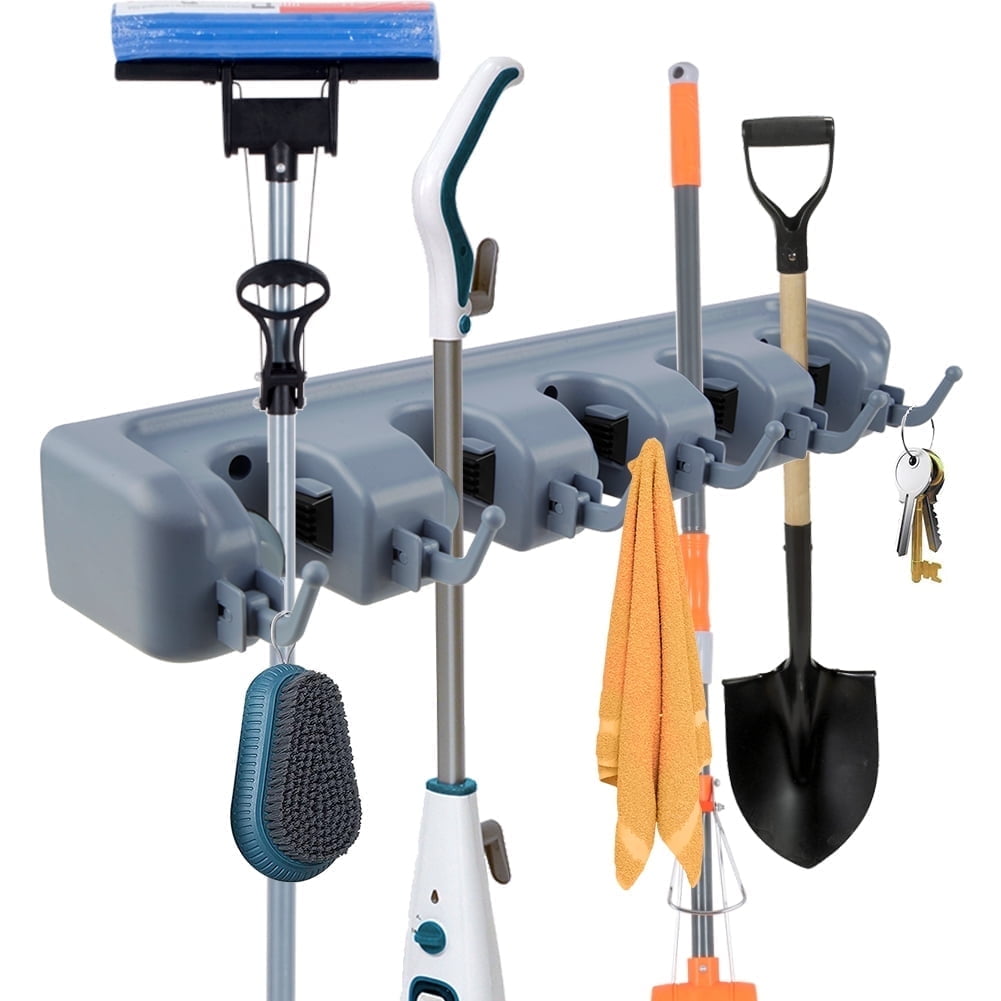 SUPTREE Mop Broom Holder Organizer, Wall Mounted Broom Rack with 5 ...