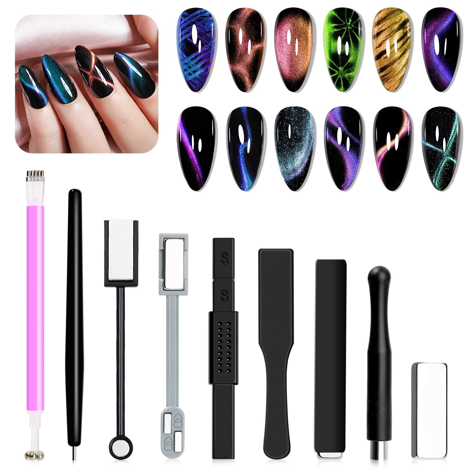 SUPWEE Cat Eye Magnet for Nails 9PCS Magnet Nail Tool for Cat Eye Gel ...