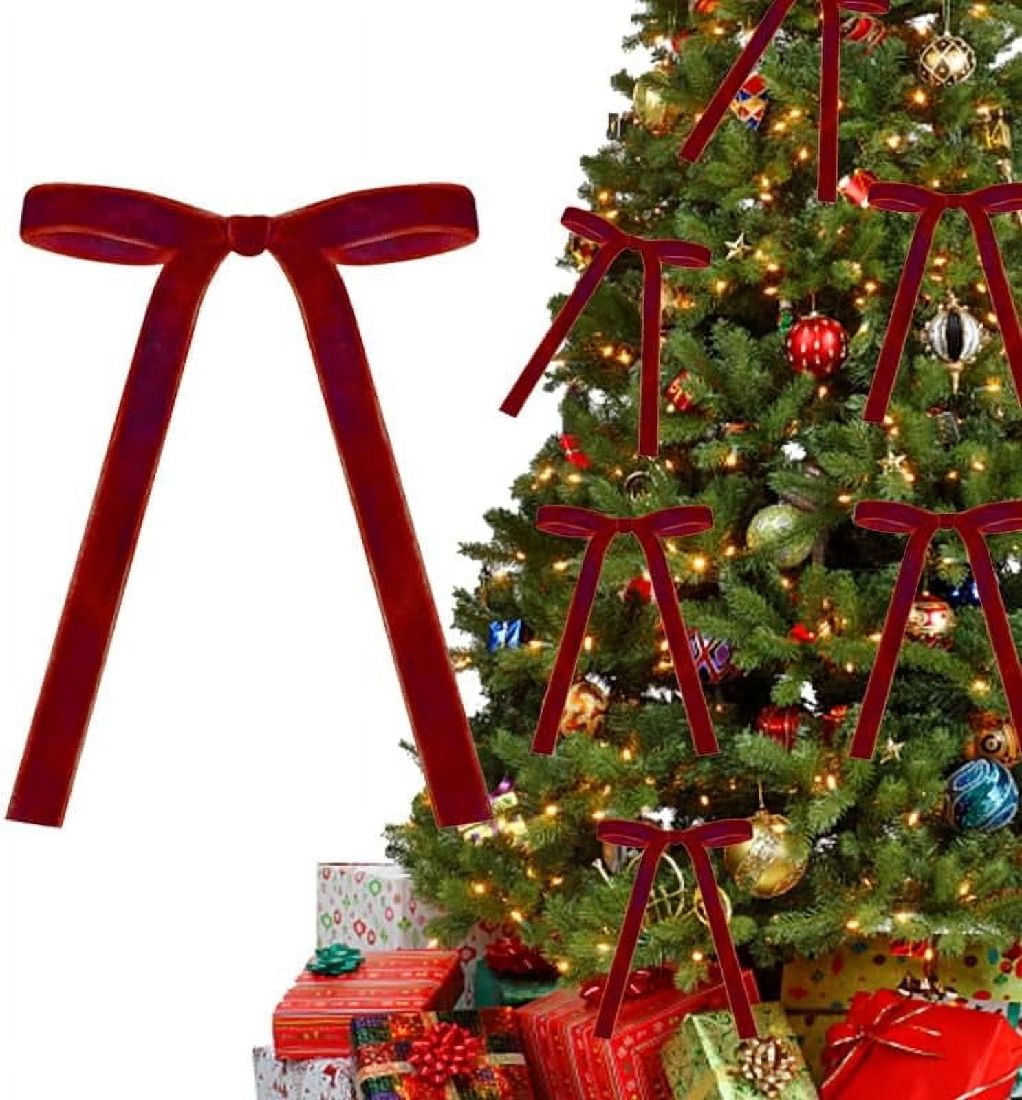SUQ 24 Pcs Red Velvet Christmas Tree Bows Door Garland Decor Vintage Wreath Bow Easy to use (Red ...