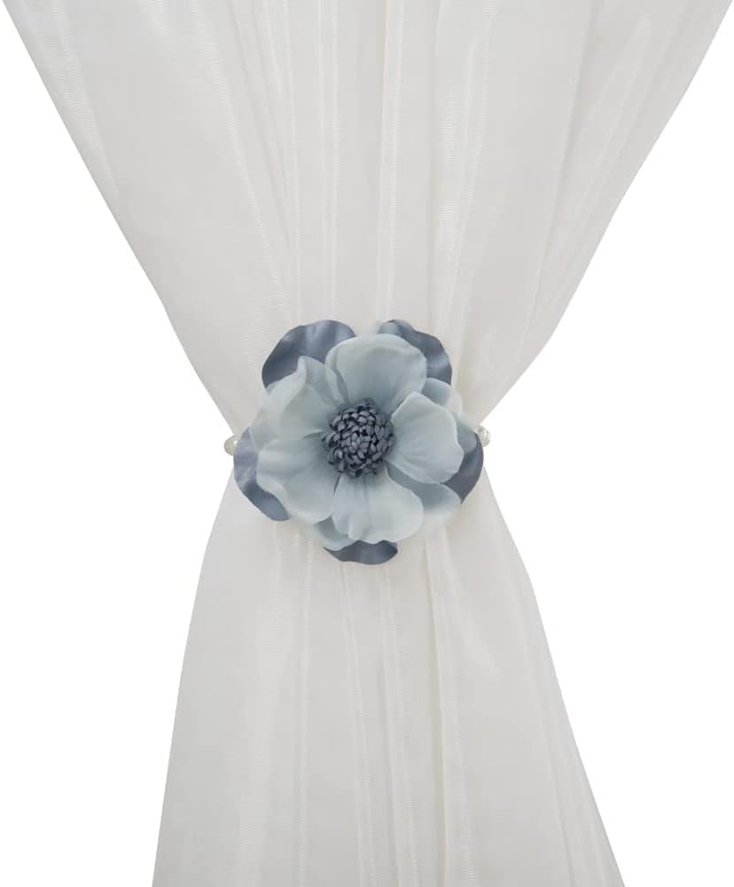SUQ I OME Elegant Flower Decorative Blue Magnetic Curtain Tieback 2 ...