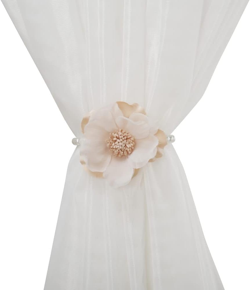 SUQ I OME Elegant Pearl Flower Beige Magnetic Curtain Tieback 2 Count ...
