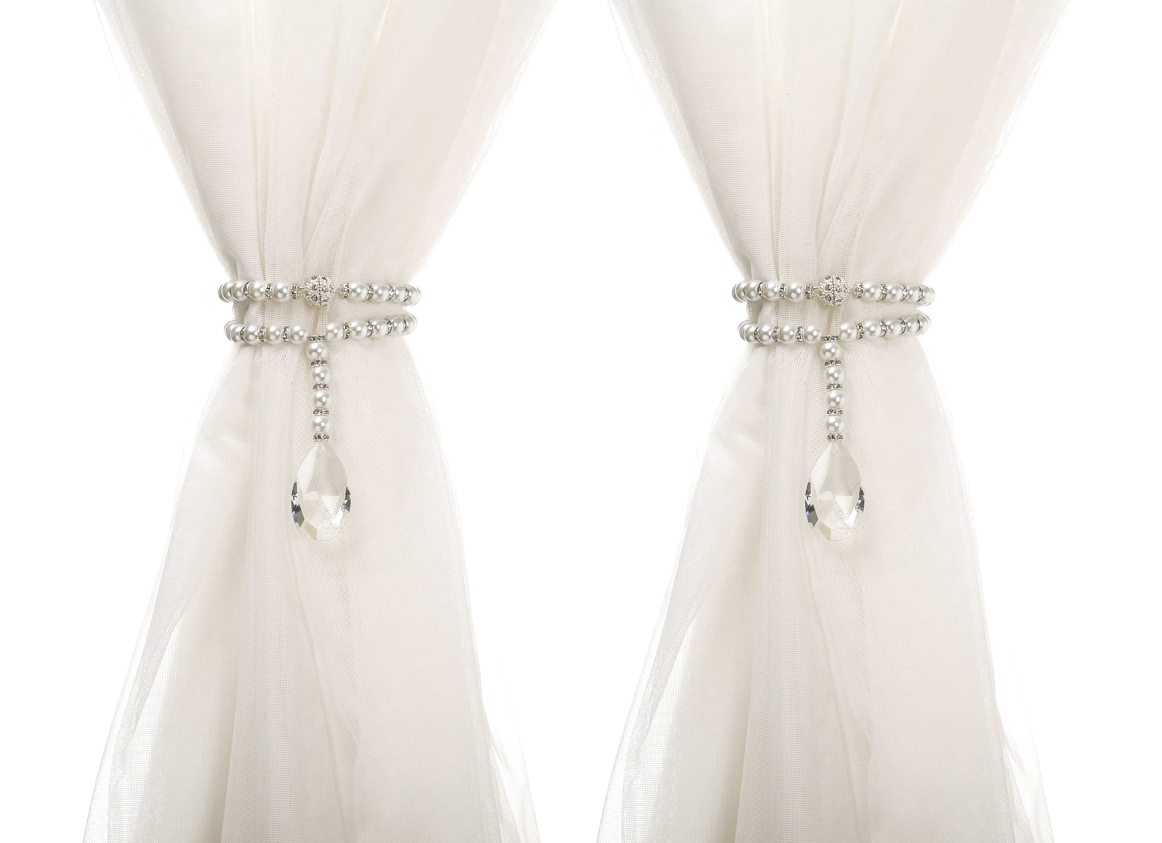 SUQ I OME 2 Pack Luxury Pearl Beaded Magnetic Curtain Tiebacks, Crystal ...