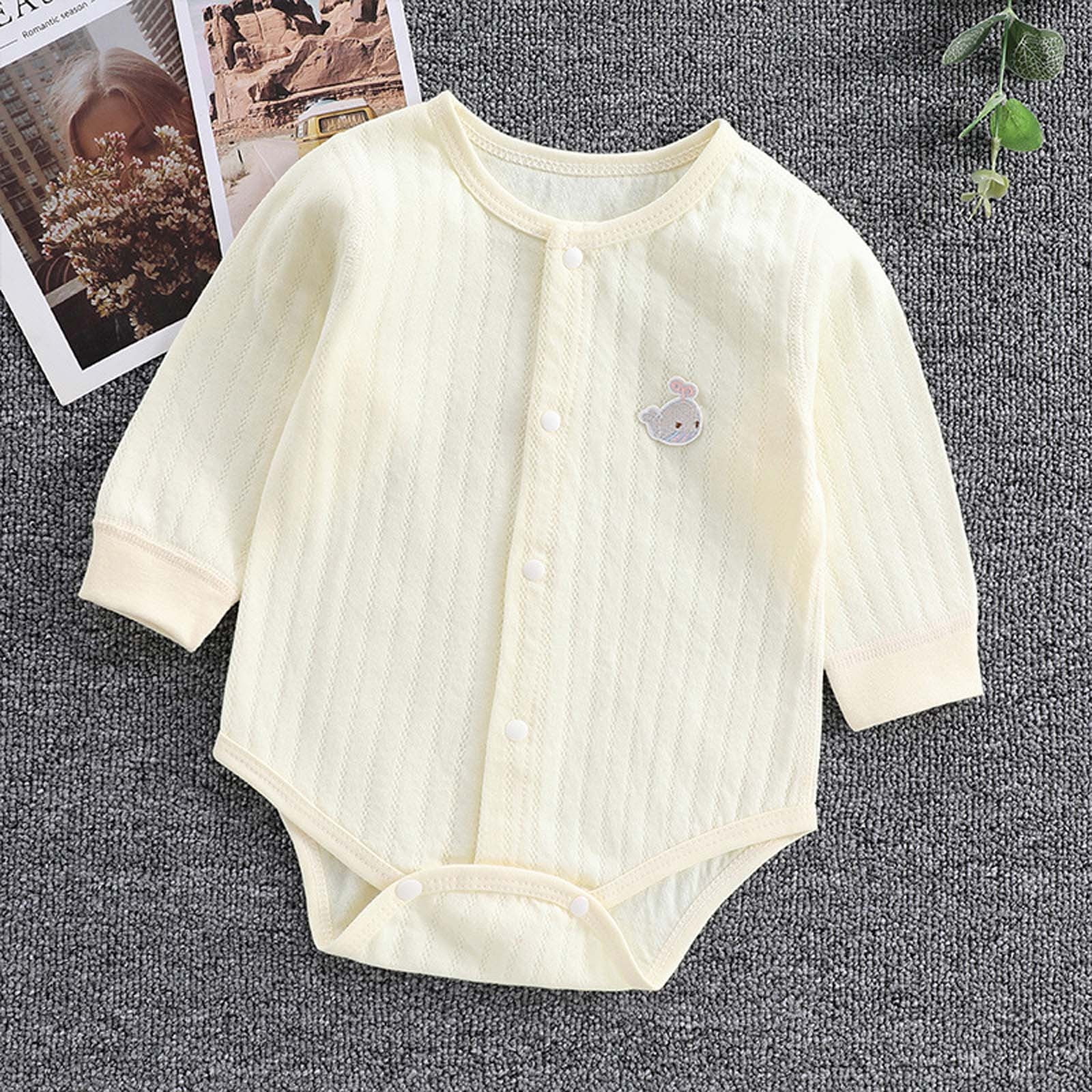 SUQLIZAEID Newborn Baby Girls Boys Cotton Solid Color Bodysuit Casual Long Sleeve Button Romper ...