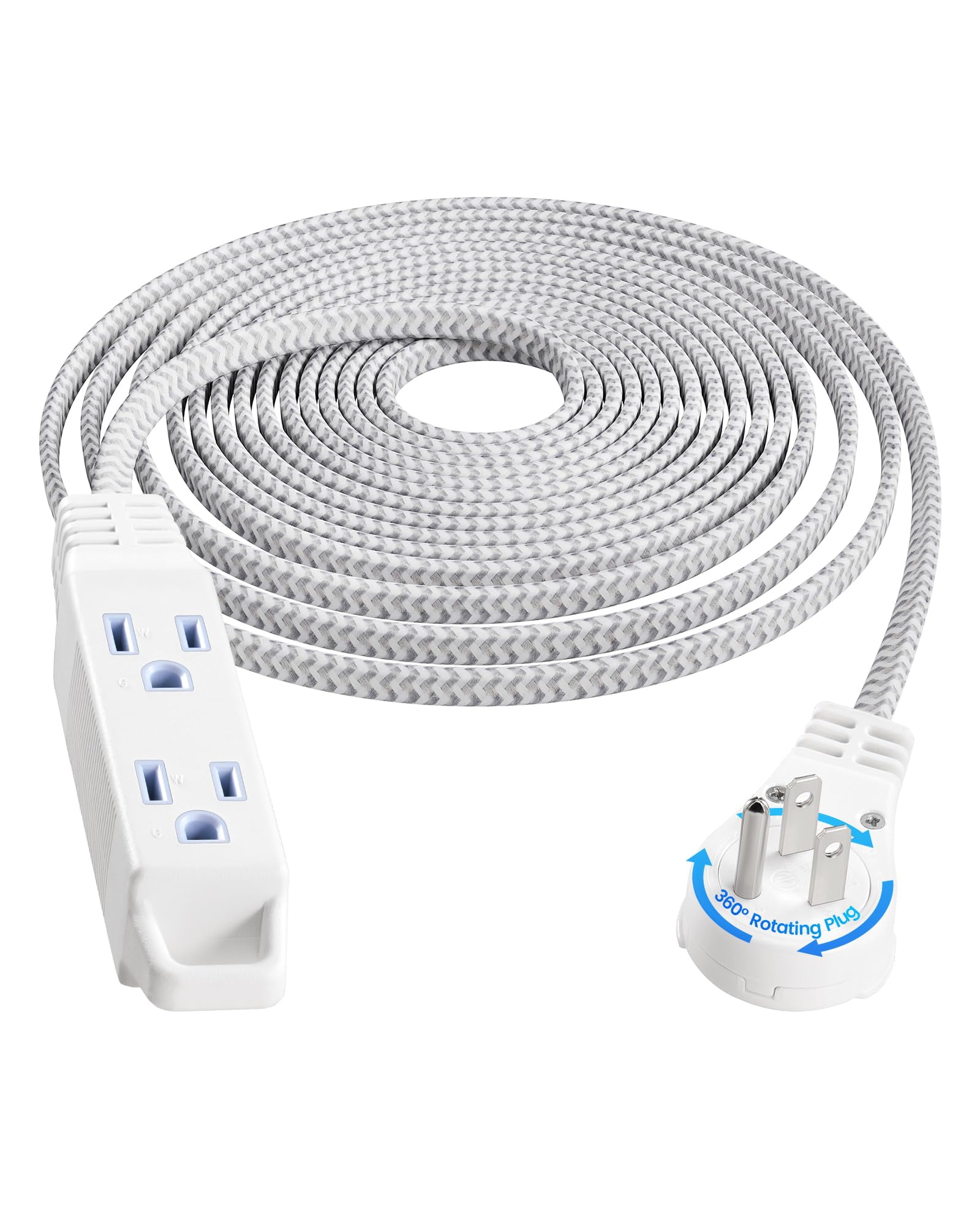 SURAIELEC 20FT 360° Rotating Flat Plug Extension Cord Flat Wall Plug ...