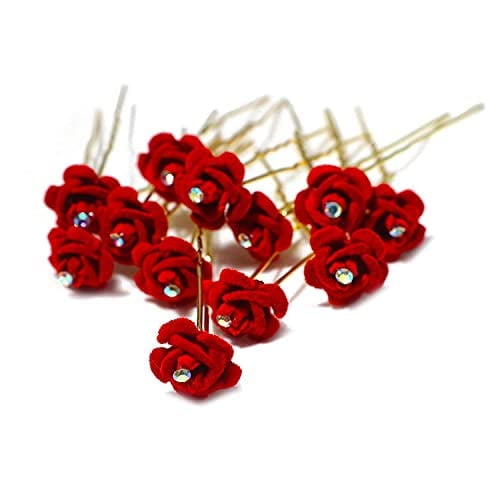 SURAKO COLLECTIONS Pins for Hair Flower Fancy Bun Metal Jura Pins Red ...