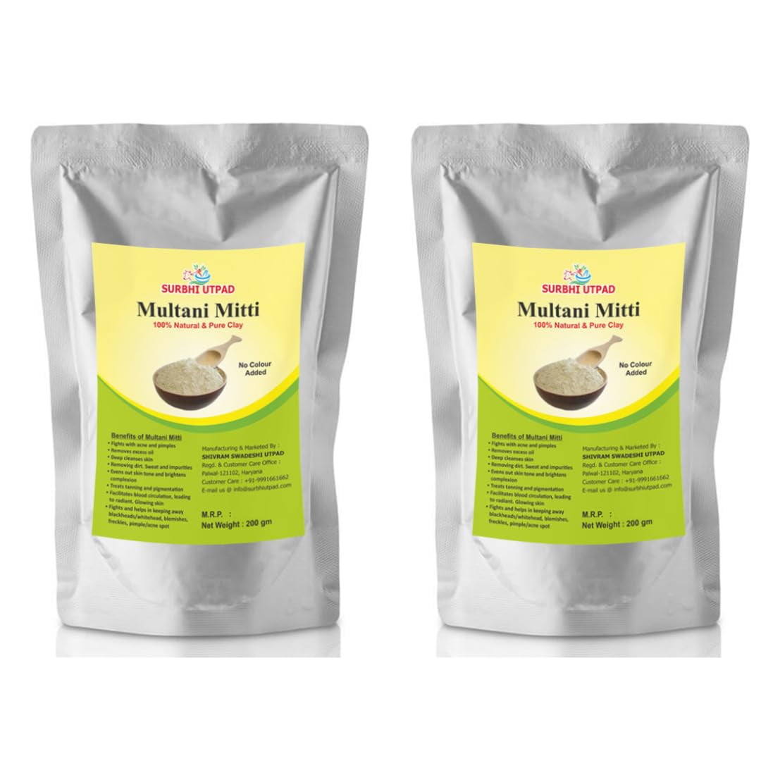 SURBHI UTPAD Pure HandGround Multani Mitti Powder Removes Dead Skin Cleanses Pores Reduces ...