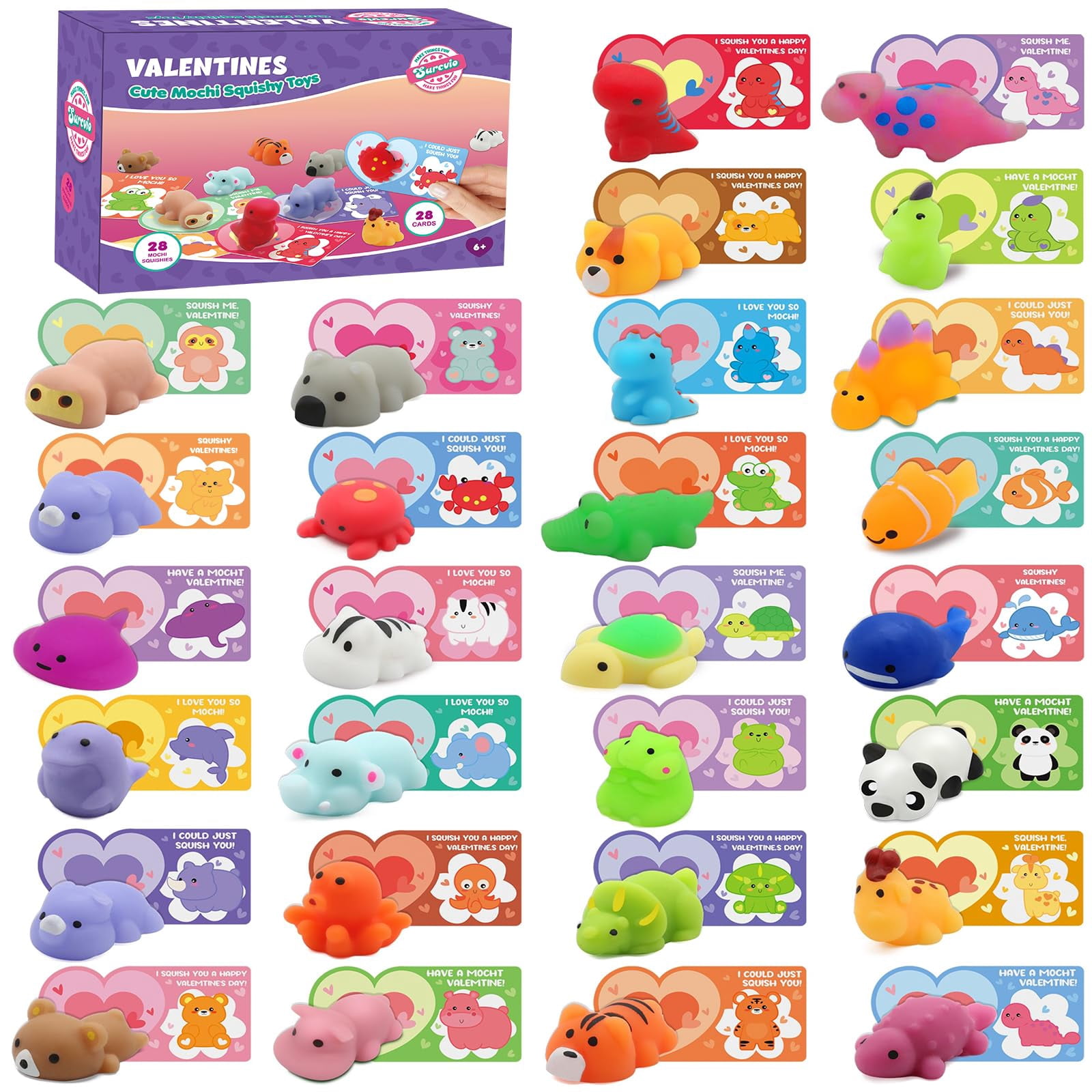 SURCVIO 28 Pack Valentines Day Gifts for Kids, Squishies Party Favor ...