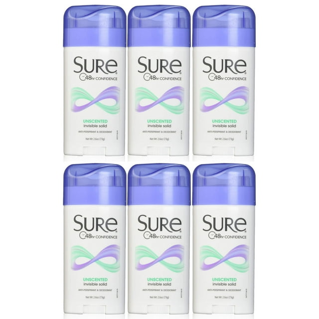 SURE Invisible Antiperspirant Deodorant, Unscented Solid, 2.6 Ounce ...