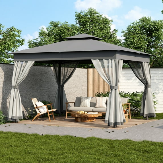 SUREGO 10x12ft Outdoor Gazebo with Double Roof & Mosquito Netting ...