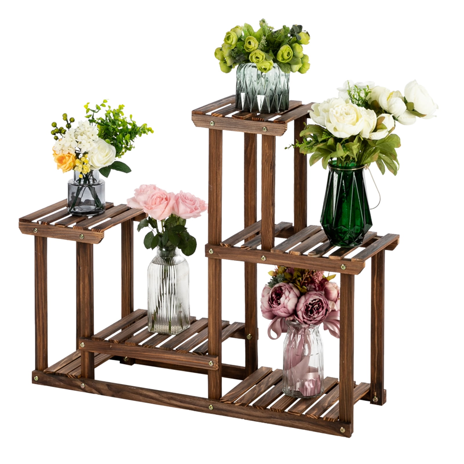 SUREGO 4-Tier Plant Stand for Indoor Outdoor, Multi-Level Wood Plant ...