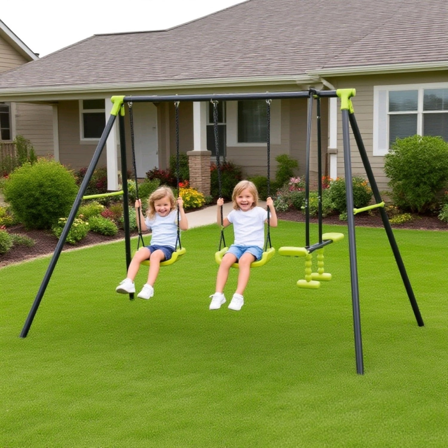 SUREGO 440lbs Metal Swing Set for Backyard – Heavy Duty 3-Seat Outdoor ...