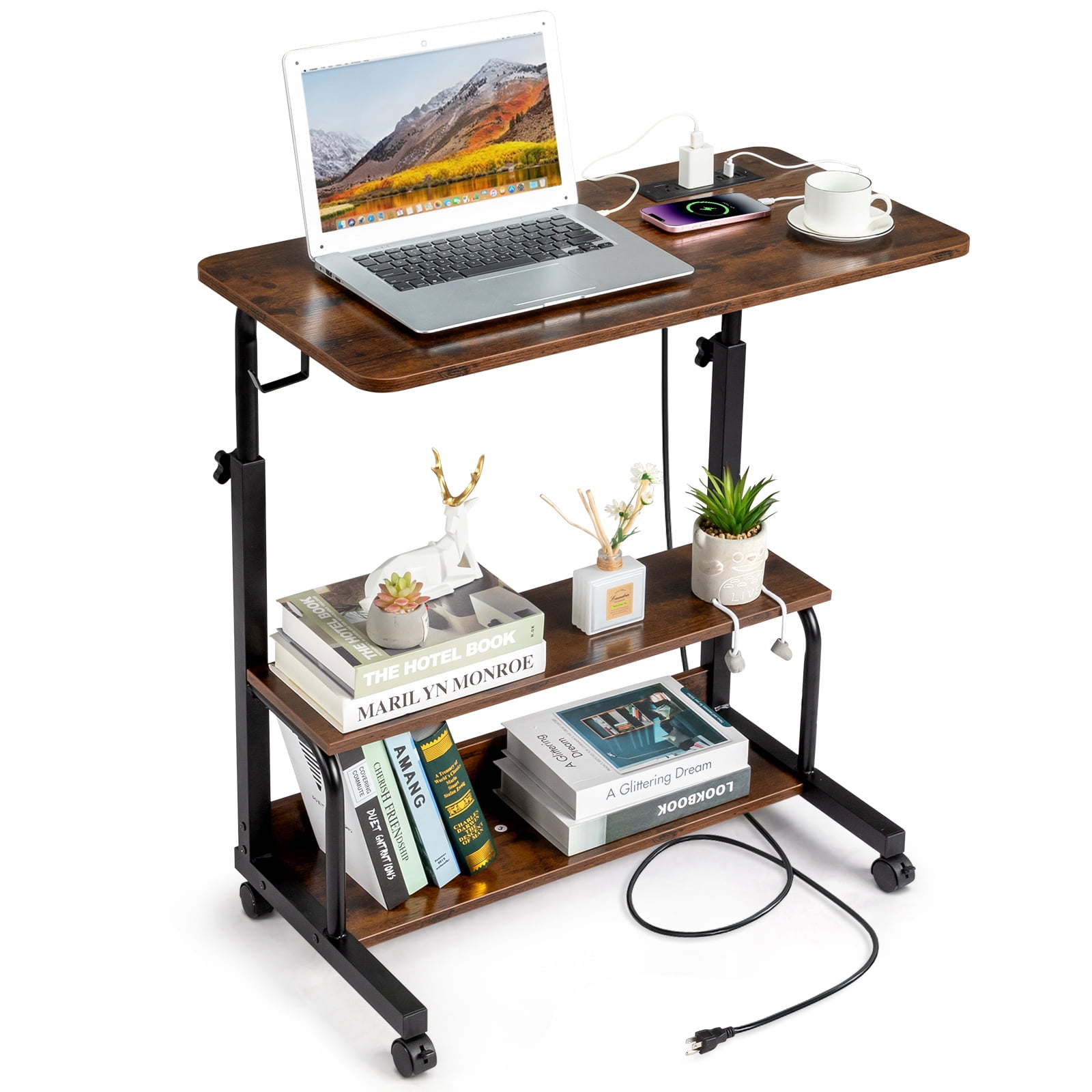 SUREGO Adjustable Computer Desk with Storage Shelves, 3 Level Study ...
