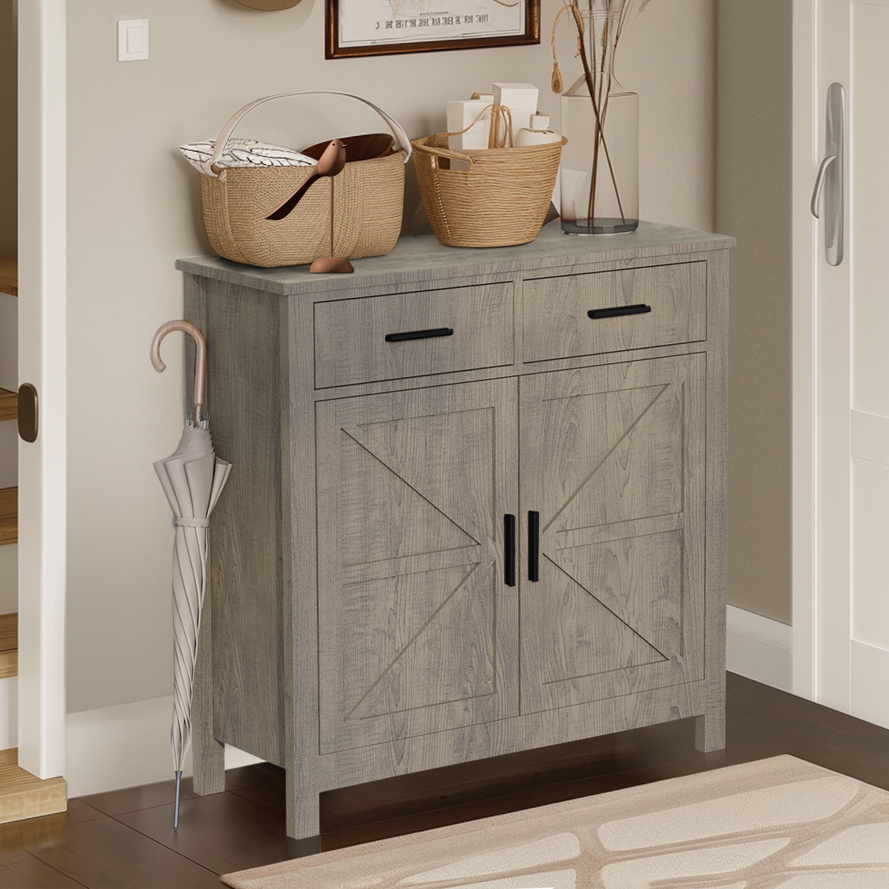 SUREGO Kitchen Storage Cabinet, Farmhouse Sideboard Buffet with 2 Doors ...