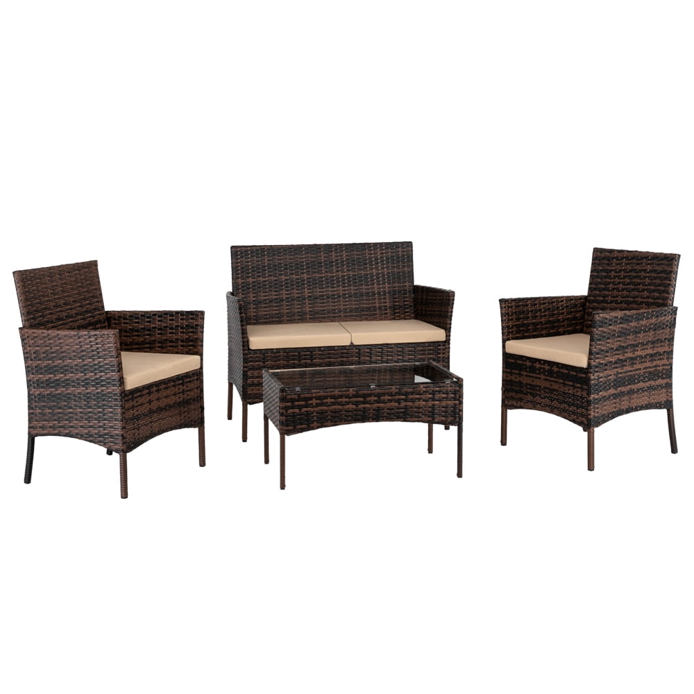 SUREGO Rattan Sofa Set with Cushions, 2 Arm Chairs, Love Seat ...