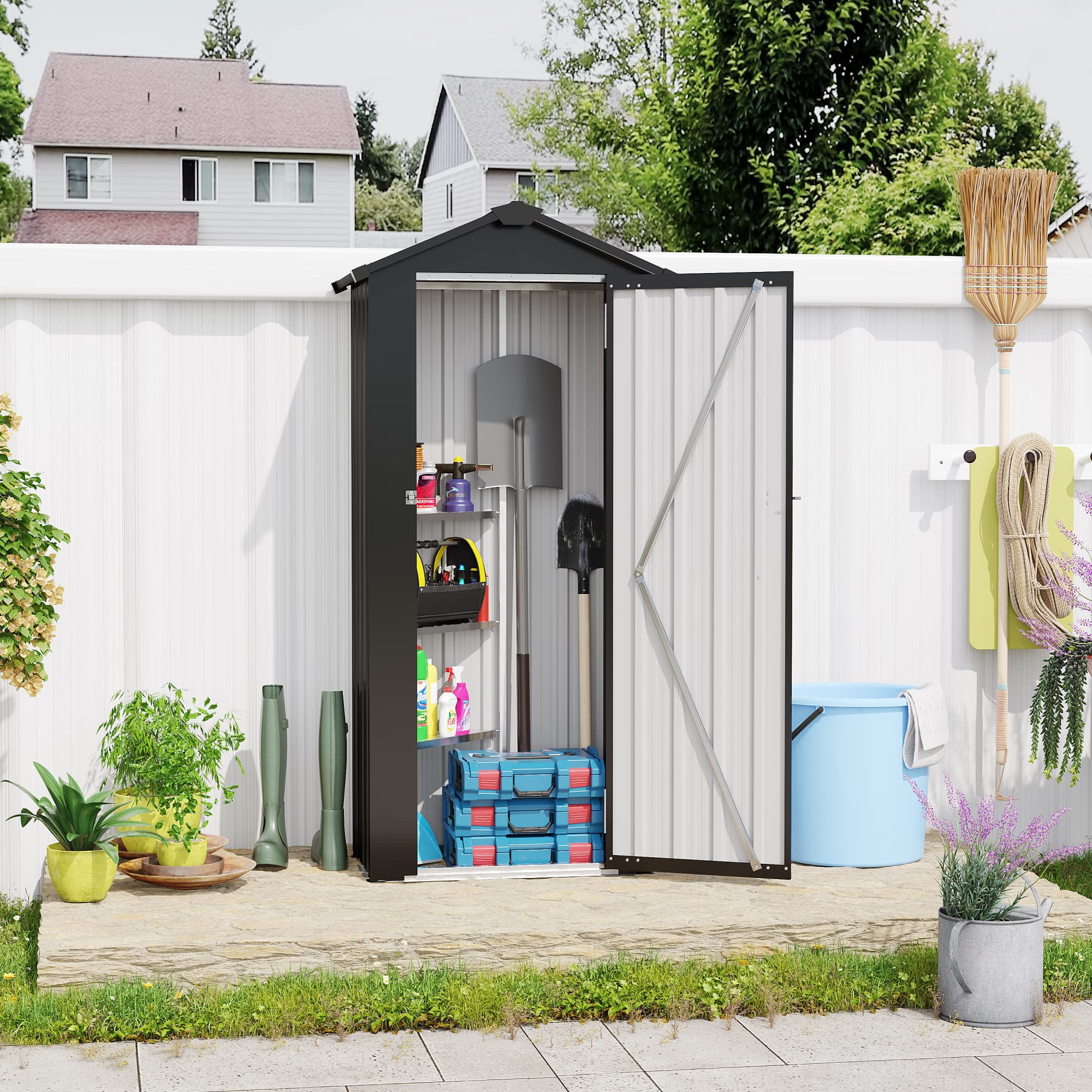 SUREGO Waterproof Metal Storage Shed Outdoor Lockable Cabinet ...