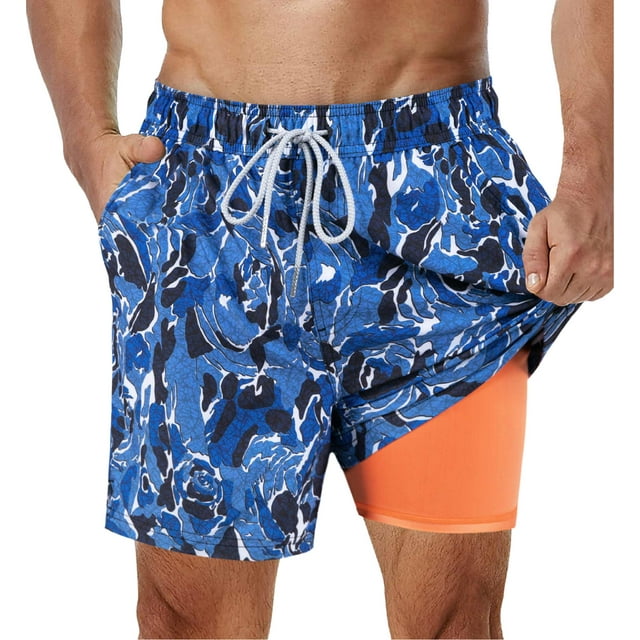 SURF CUZ Mens Swim Trunks with Compression Liner Quick Dry Bathing ...