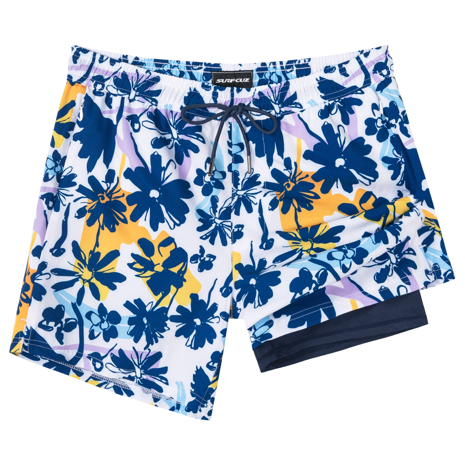 SURF CUZ Mens Swim Trunks with Compression Liner Swimming Trunks 5 Inch ...