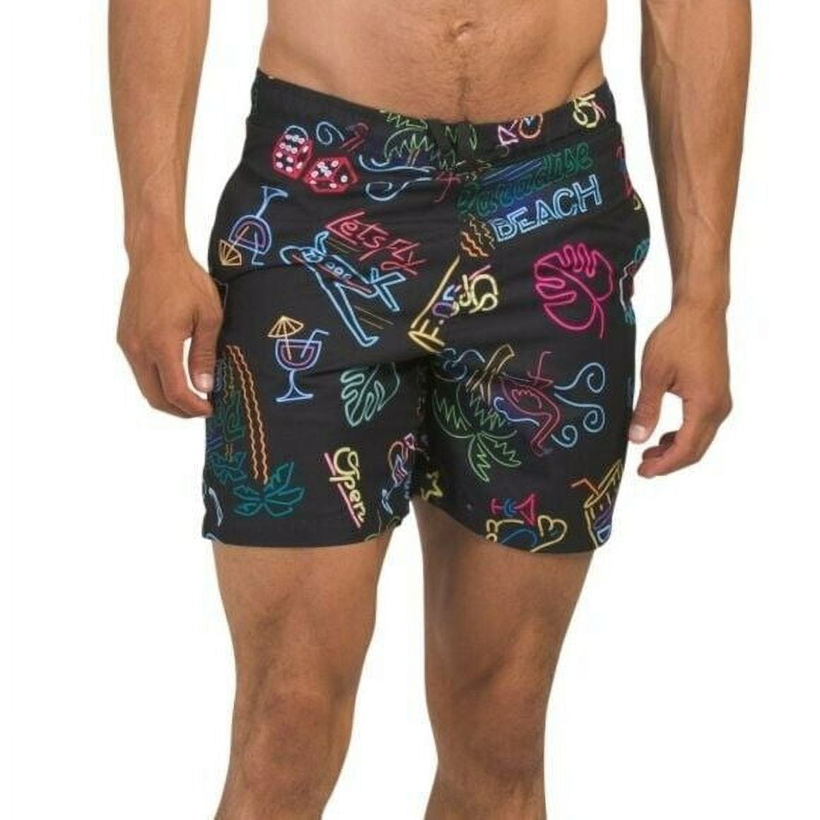 SURF SOCIETY Men's Neon Tiki Bar Printed Beach Shorts Pool Swim Trunks ...