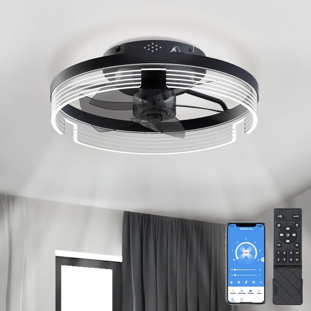 "Surnie 15.7"" Low Profile Ceiling Fan with LED Light, Remote Control, Dimmable, 6 Speed Timer ...