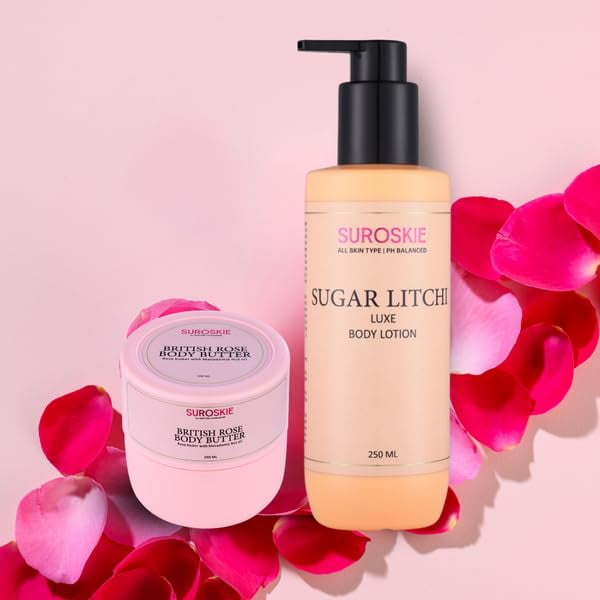 SUROSKIE Fragrance Mix Body Care Combo Sugar Litchi British Rose Almond ...