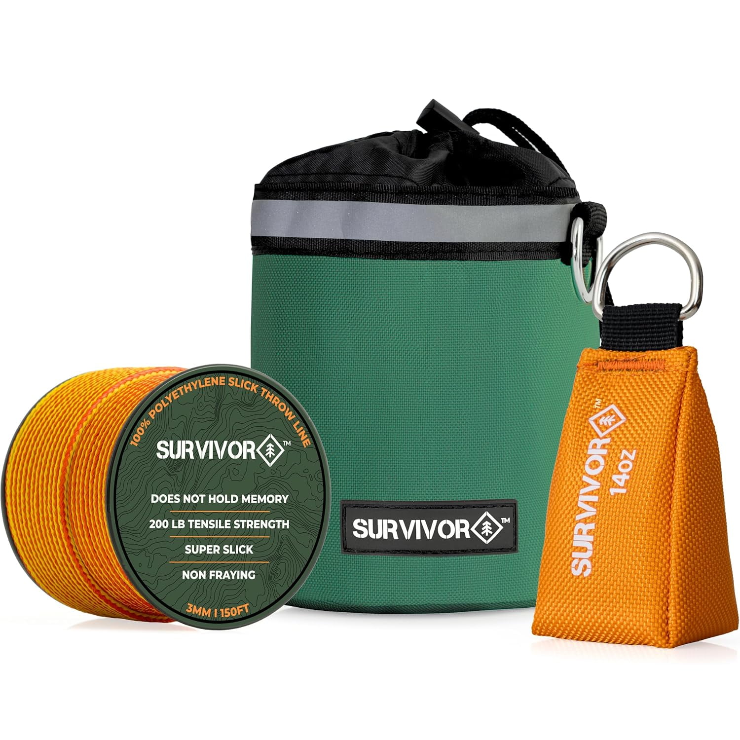SURVIVOR Arborist Throw Line Kit - Includes 14 OZ Throw Weight, 200 LB ...