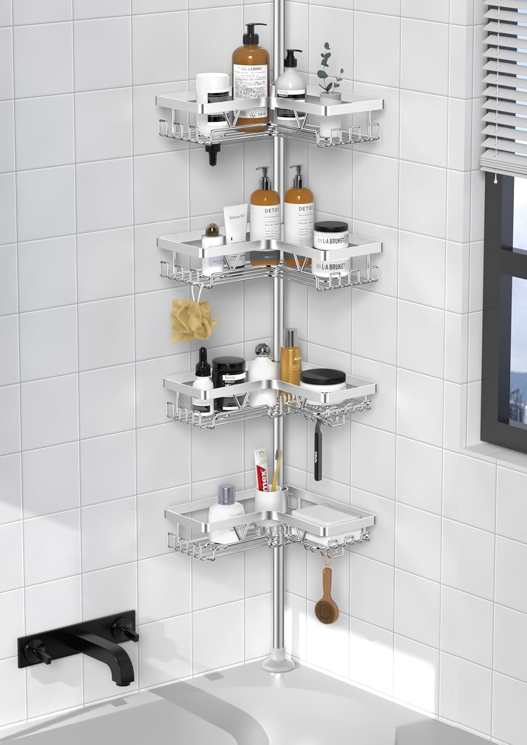 SUS304 Corner Shower Organizer, Stainless Steel Tension Pole Corner ...