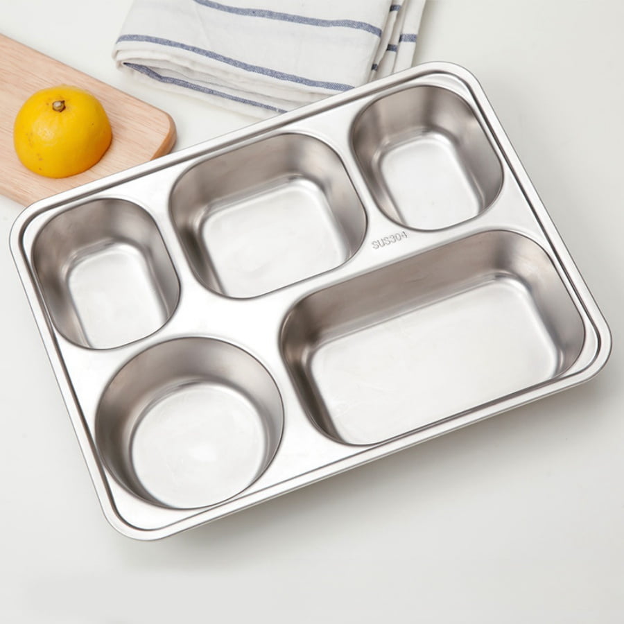 SUS304Stainless steel deepened and thickened dining plate, five grid ...