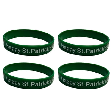 12pcs St. Patrick's Day Green Shamrock Wristbands - Silicone Irish ...