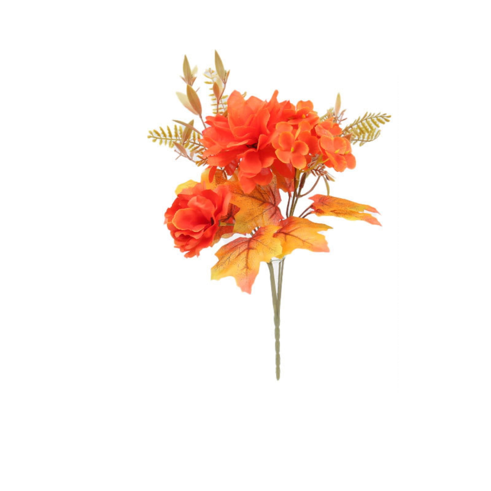 SUSHANG Artificial Orange Maple Leave Flowers Bunches with Bendable ...