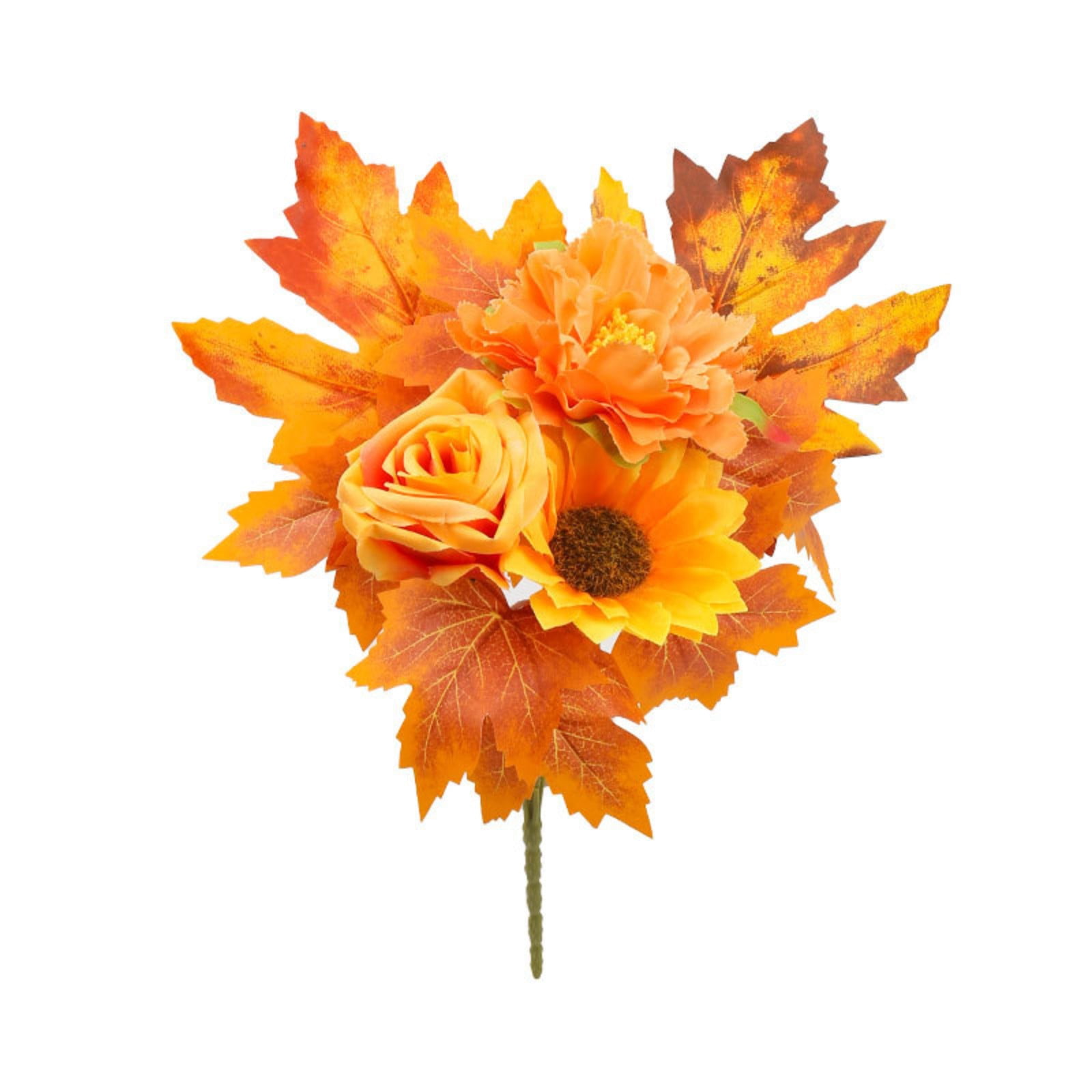 SUSHANG Artificial Orange Maple Leave Flowers Bunches with Bendable ...