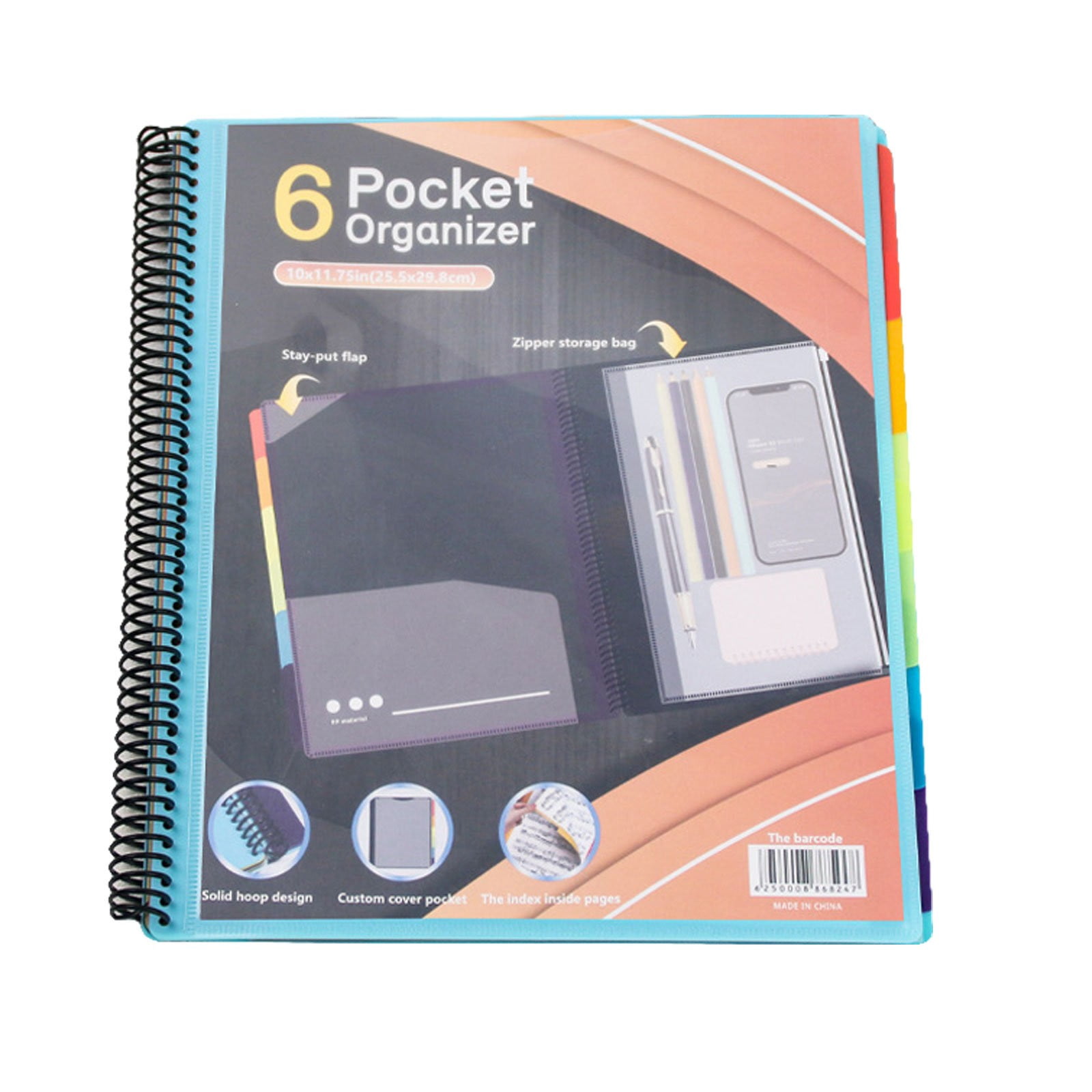 SUSHANG Color Coil Book 6/12 Pocket Poly Project Organizer Round Tab ...