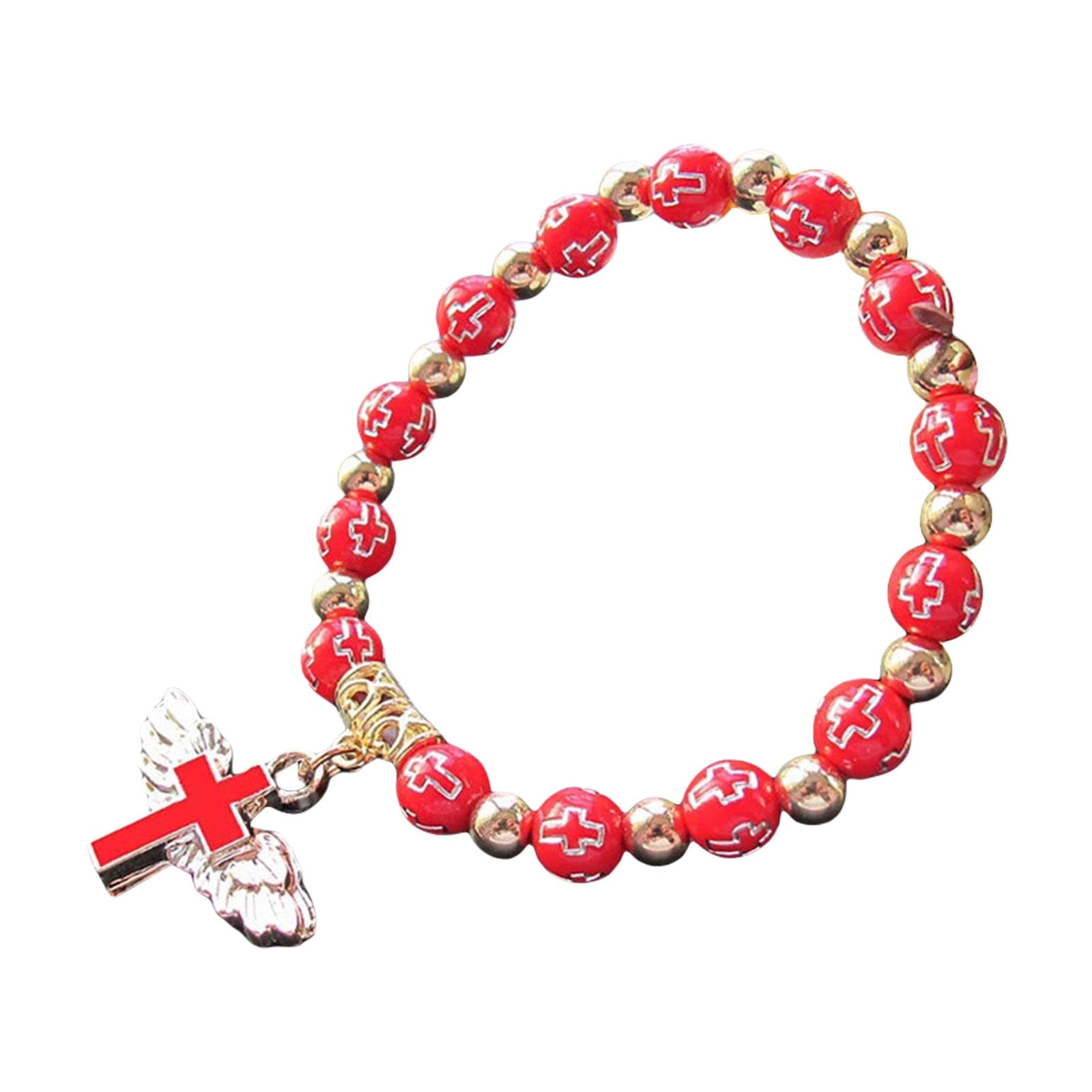 SUSHANG Cross Bead Bracelet Angel Wing Bracelet for Boy and Girl Baptism /Christening Bautizo ...