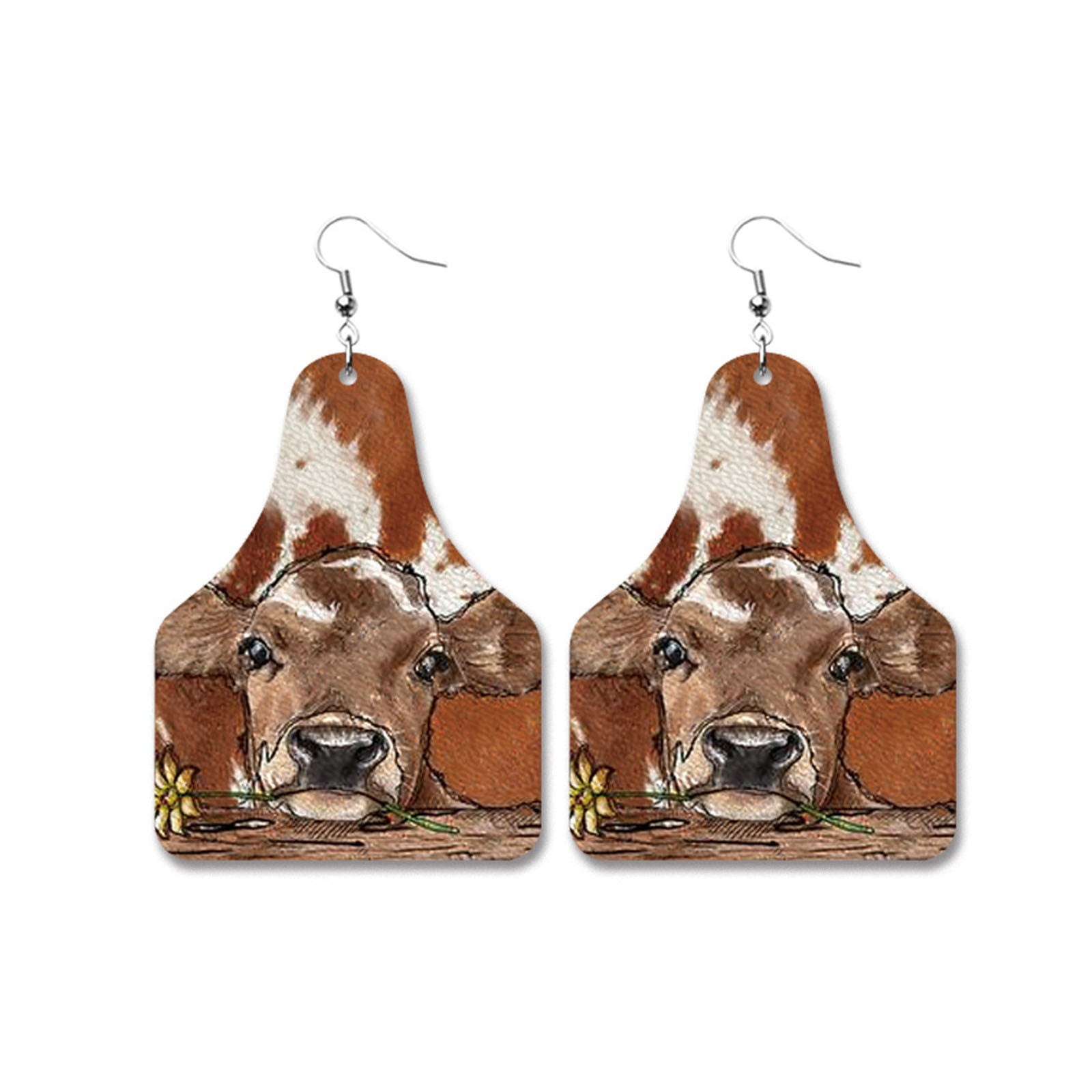 SUSHANG Denim Style Vintage Leather Earrings Farm Cow Brand Dairy ...