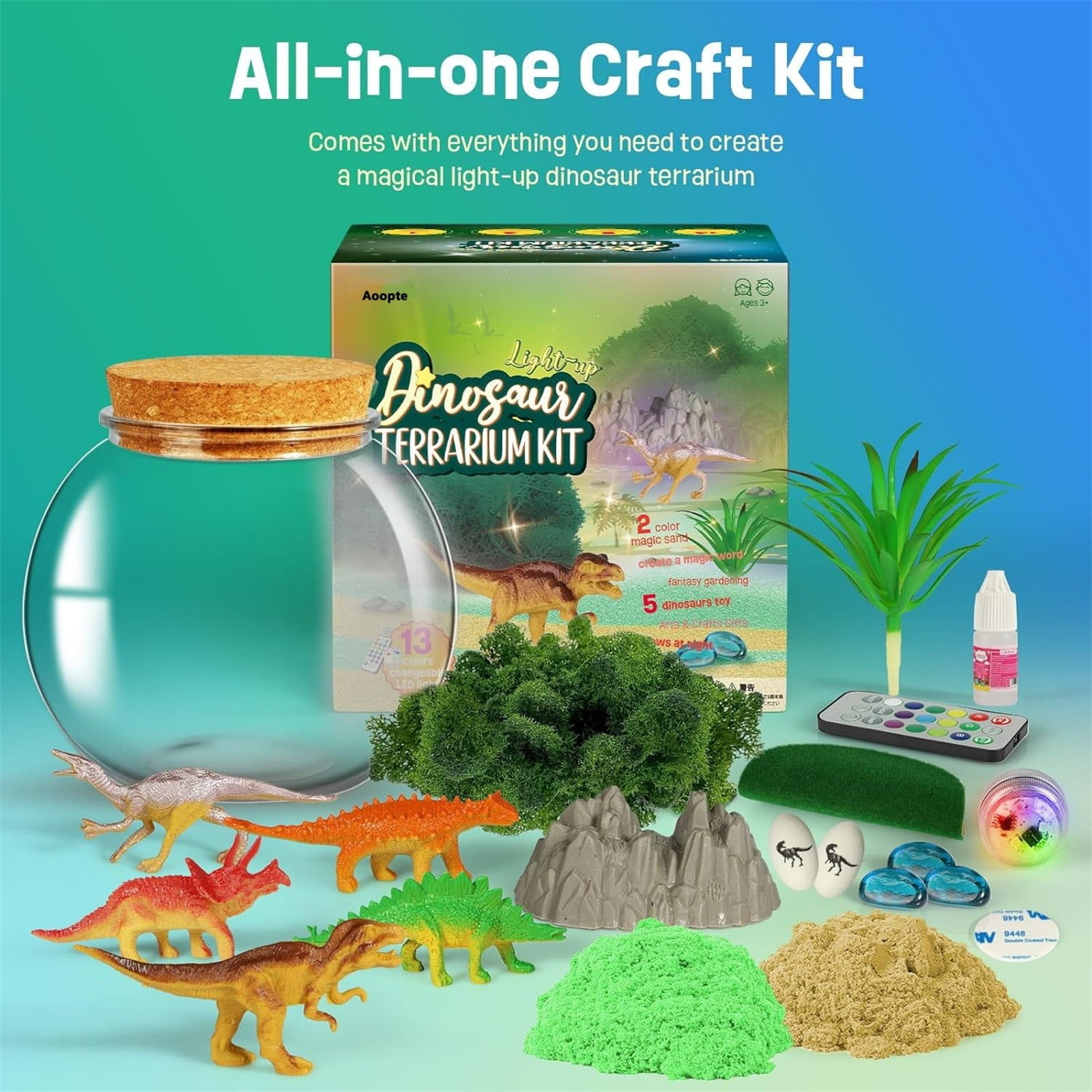 SUSHANG Dinosaur Terrarium Kit with LED Night Light and Remote STEM ...