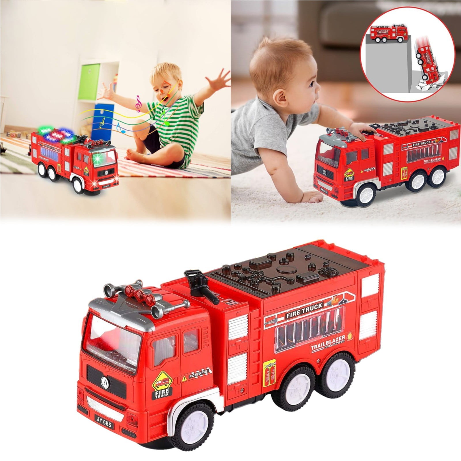 SUSHANG Fire Engine Car With 4D LED Lights Sounds Fire Engine Vehicle ...