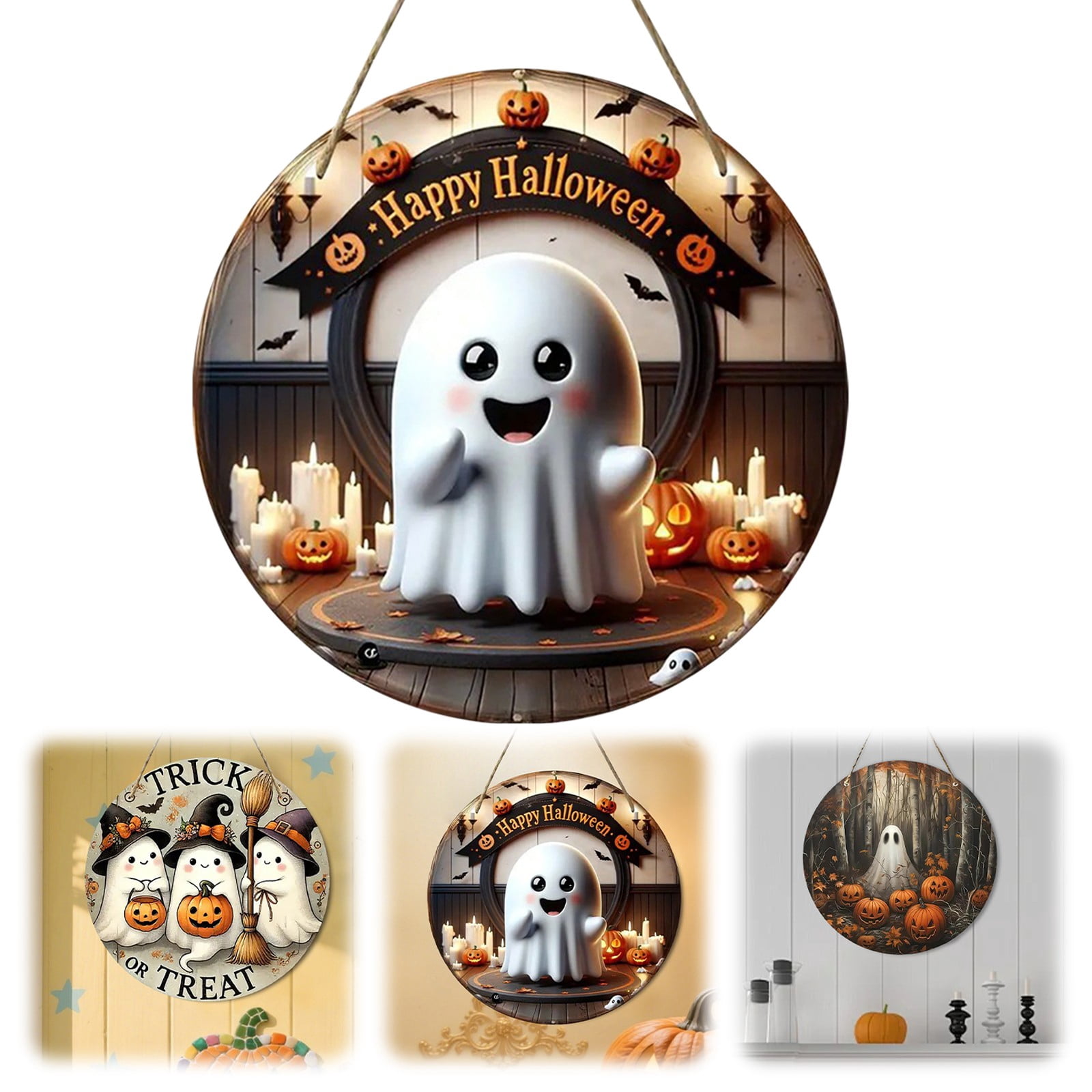 SUSHANG Halloween Front Door Decorations Round Hanging Sign - Spooky ...