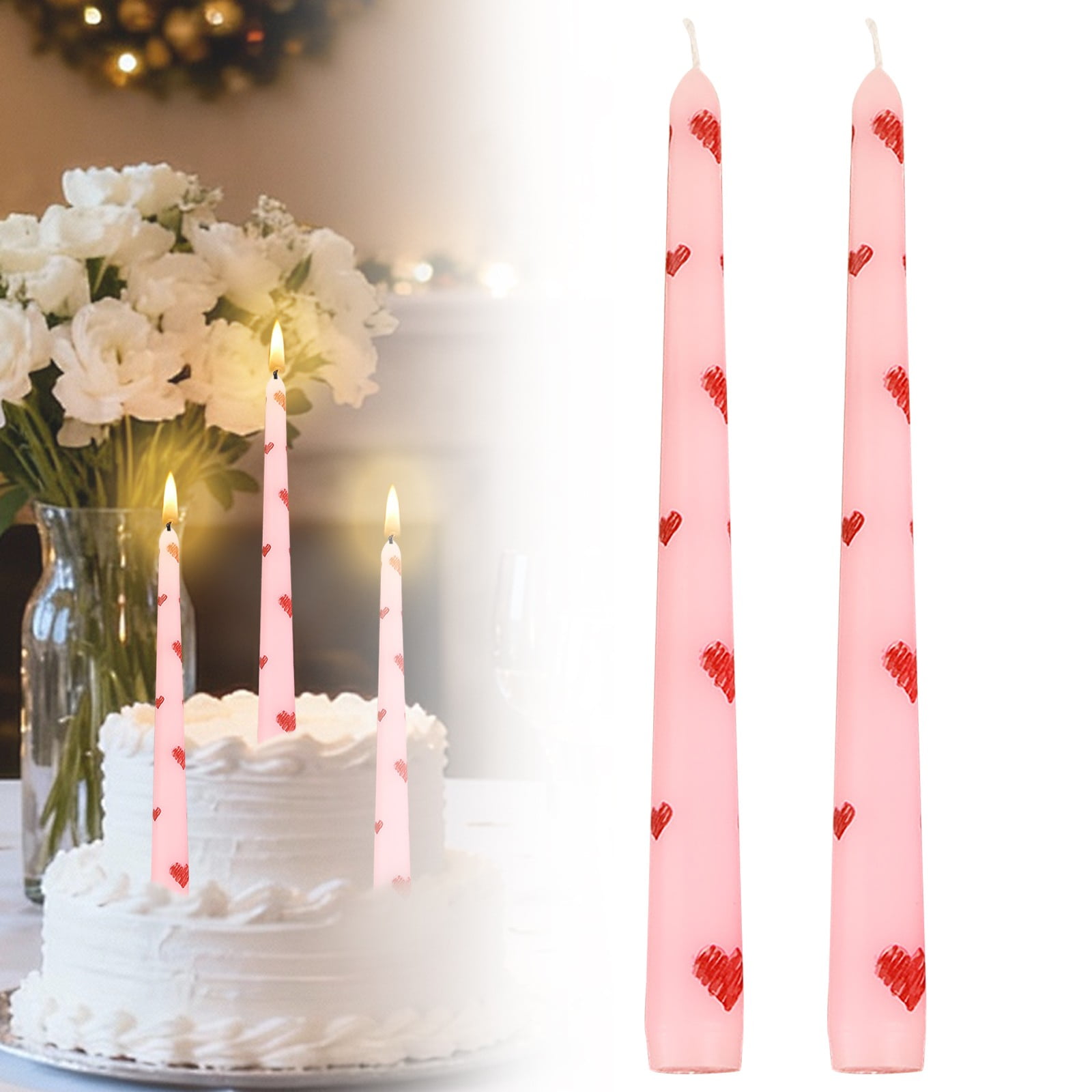 SUSHANG Heart Shaped Pole Candles for Valentine's Day Table Decor - Set ...