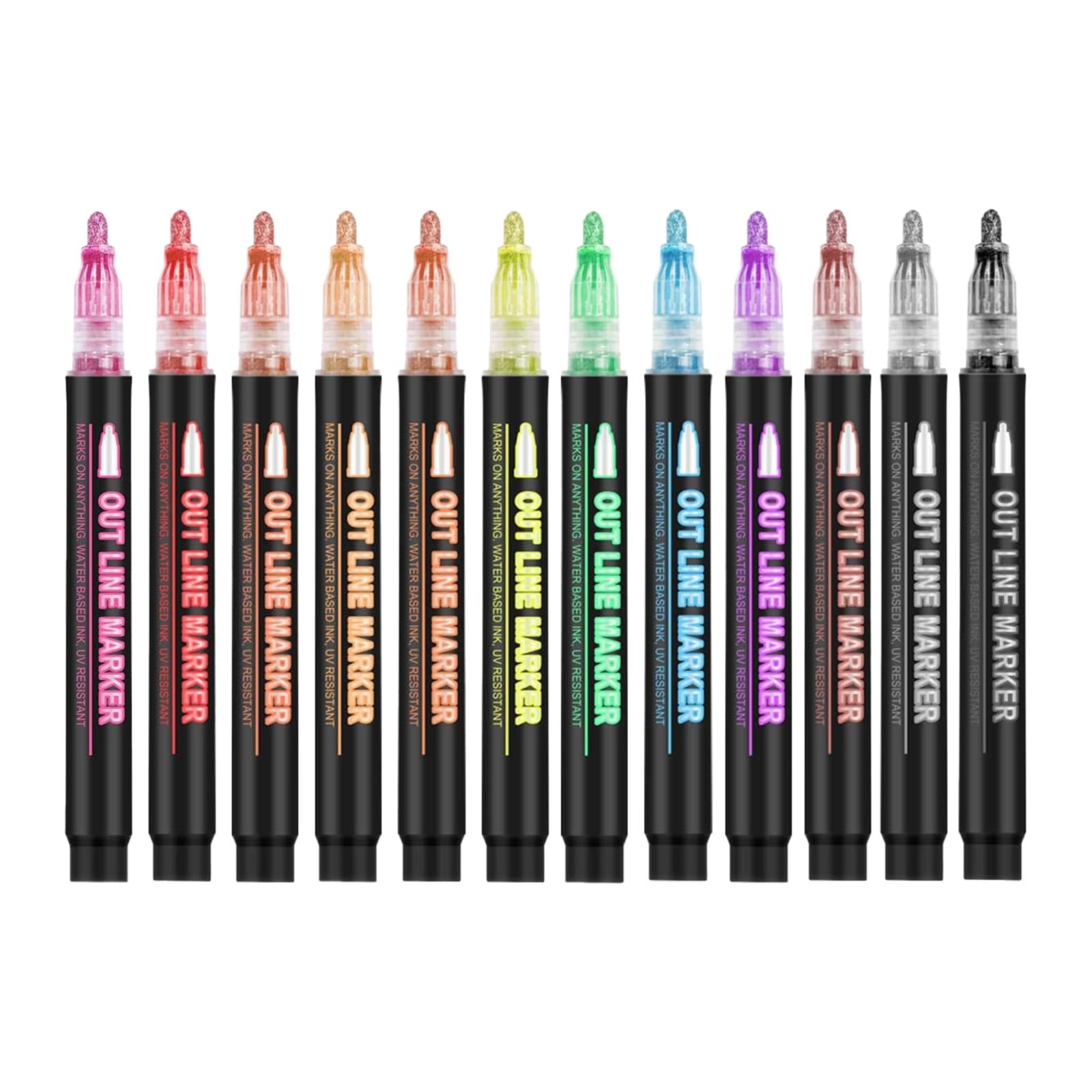 SUSHANG Outline Metallic Markers Gift Set, Double Line Outline Markers ...