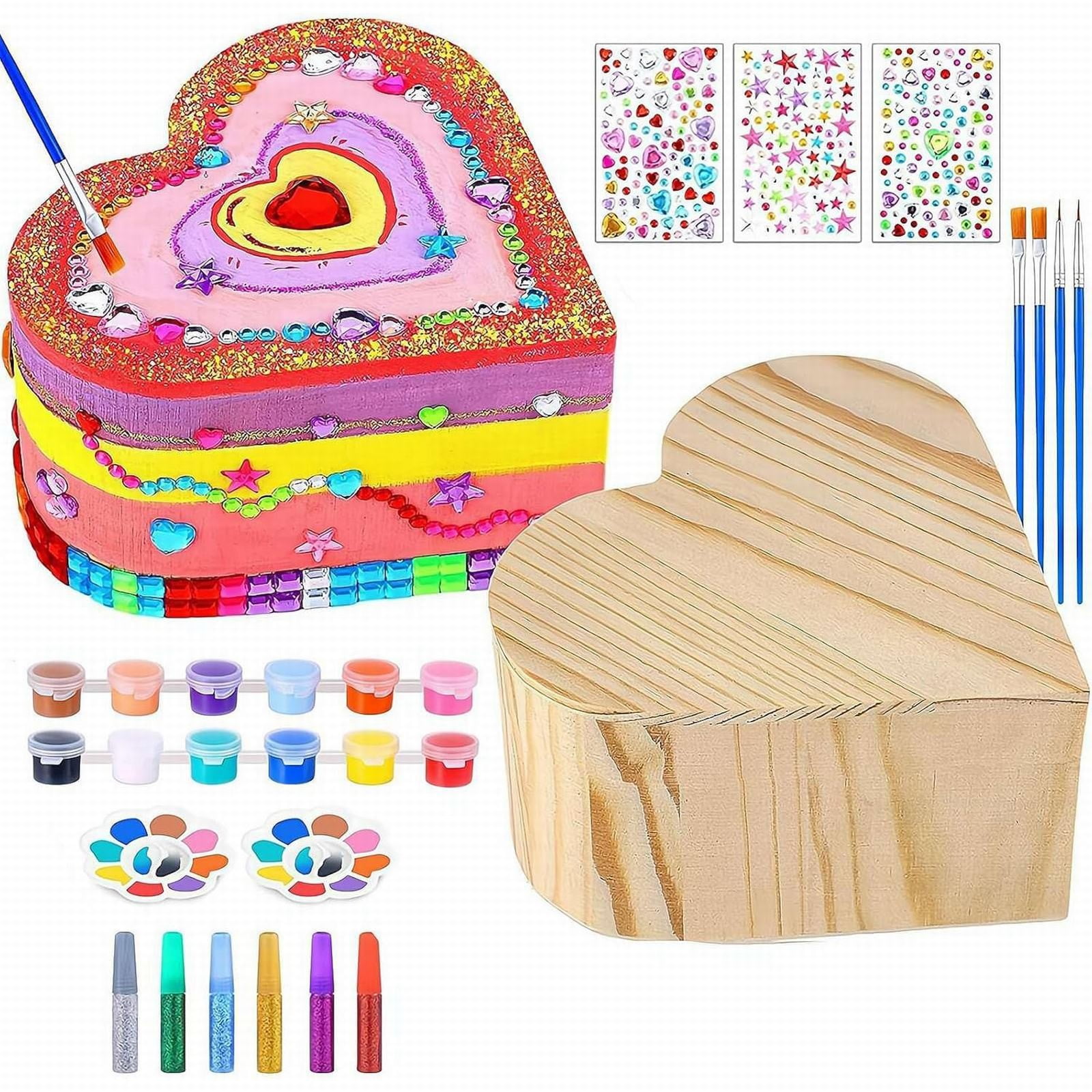 SUSHANG Paint Your Own Wooden Kids Heart Treasure Box Kit Make Your Own ...